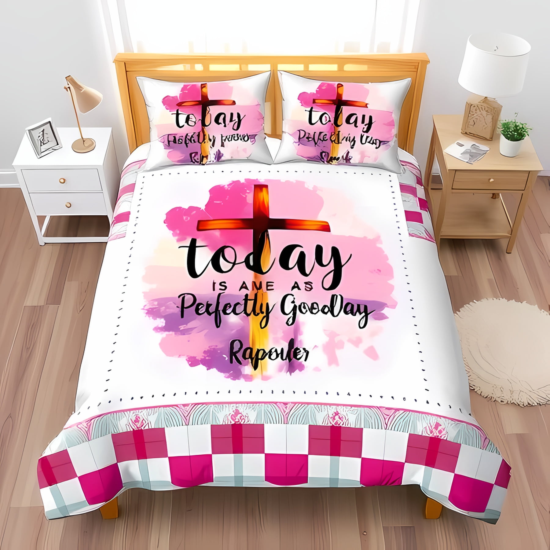 3-Piece Watercolor Bedding Set with Inspirational Quote - Duvet Cover ...