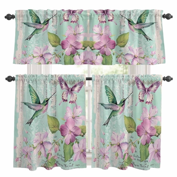 3 Piece Watercolor Flower Kitchen Curtain Valance and Tiers Set ...