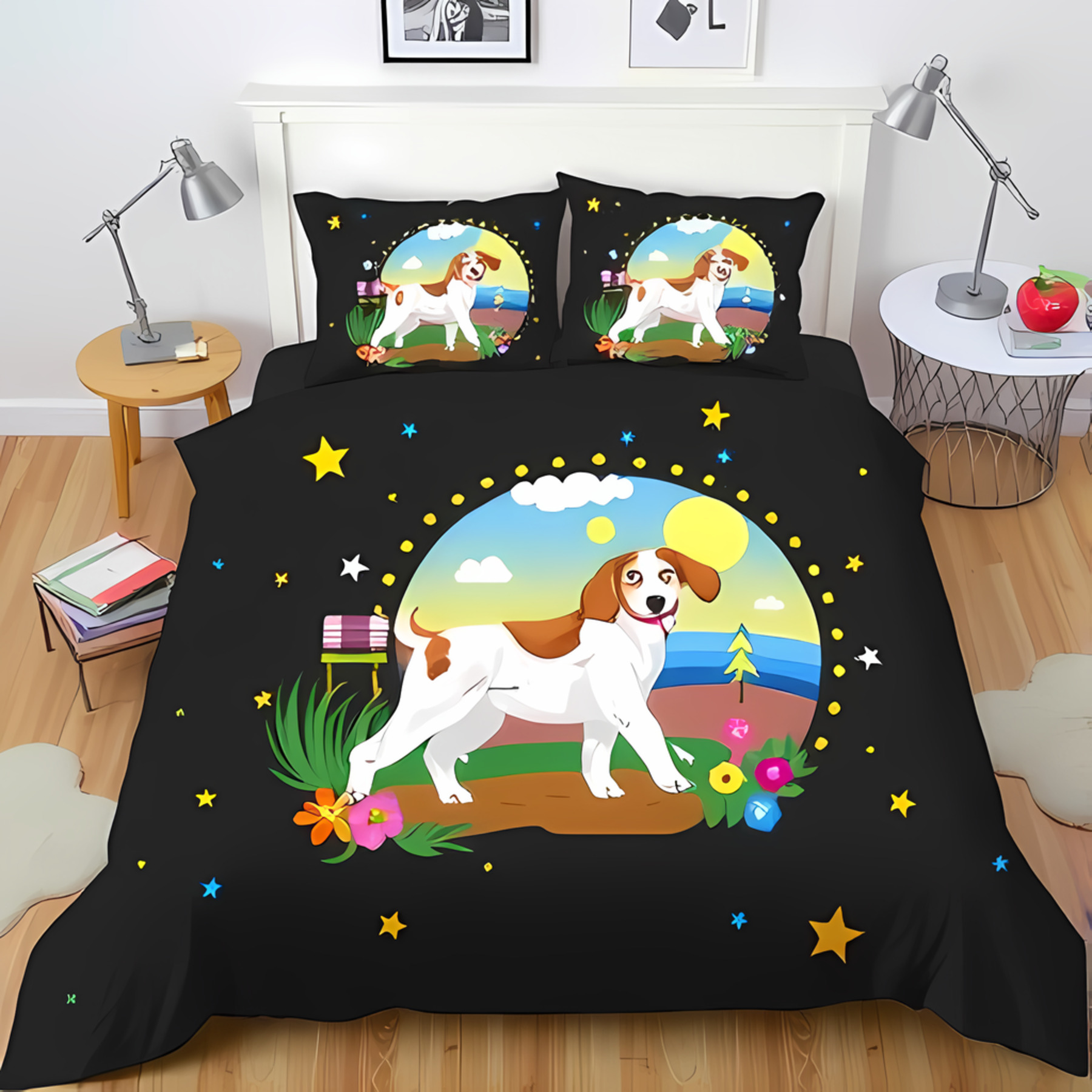 3-Piece Whimsical Beagle Duvet Cover Set - Cheerful Cartoon Design with ...