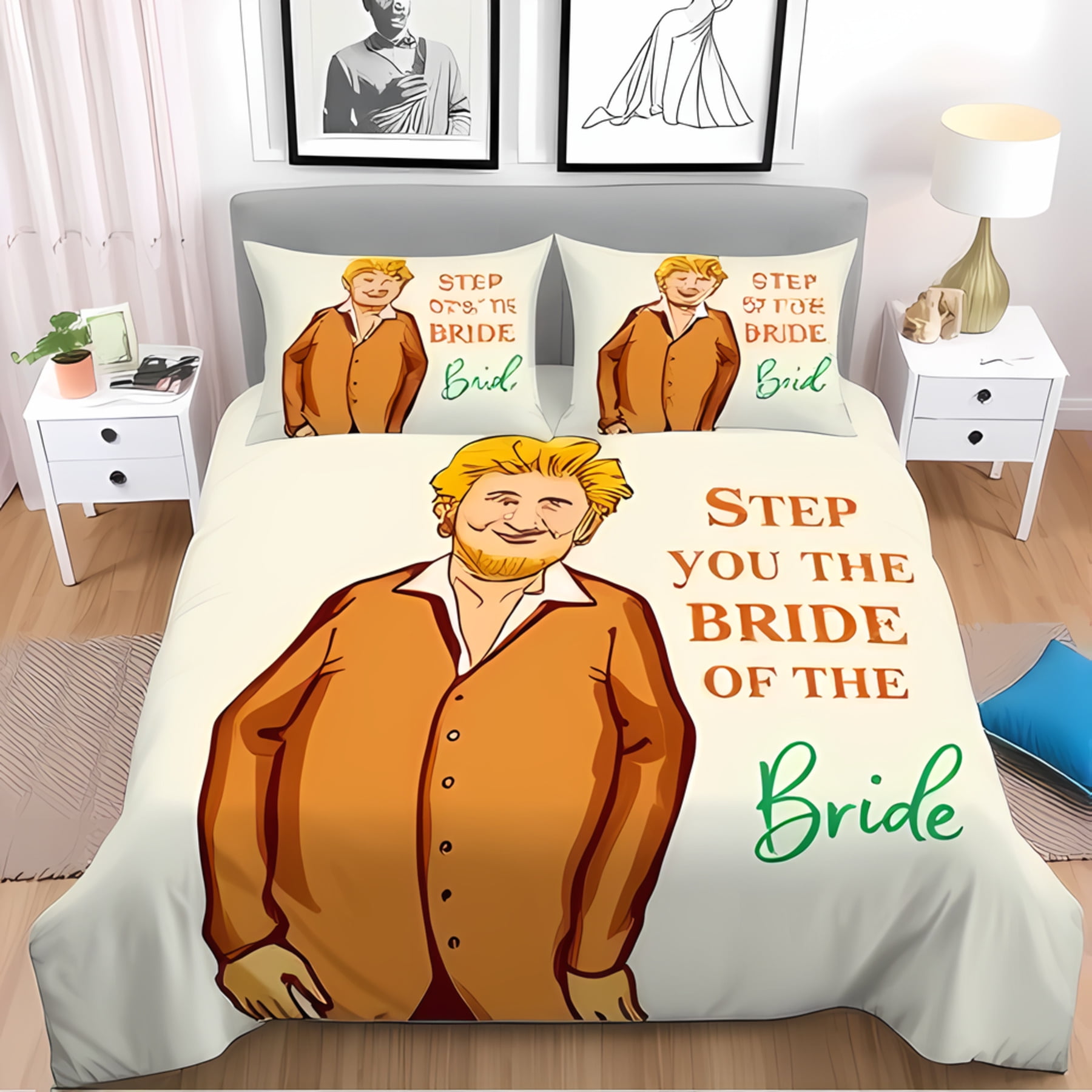 3-Piece Whimsical Bridal Duvet Cover Set with Cartoon Design " Step You ...