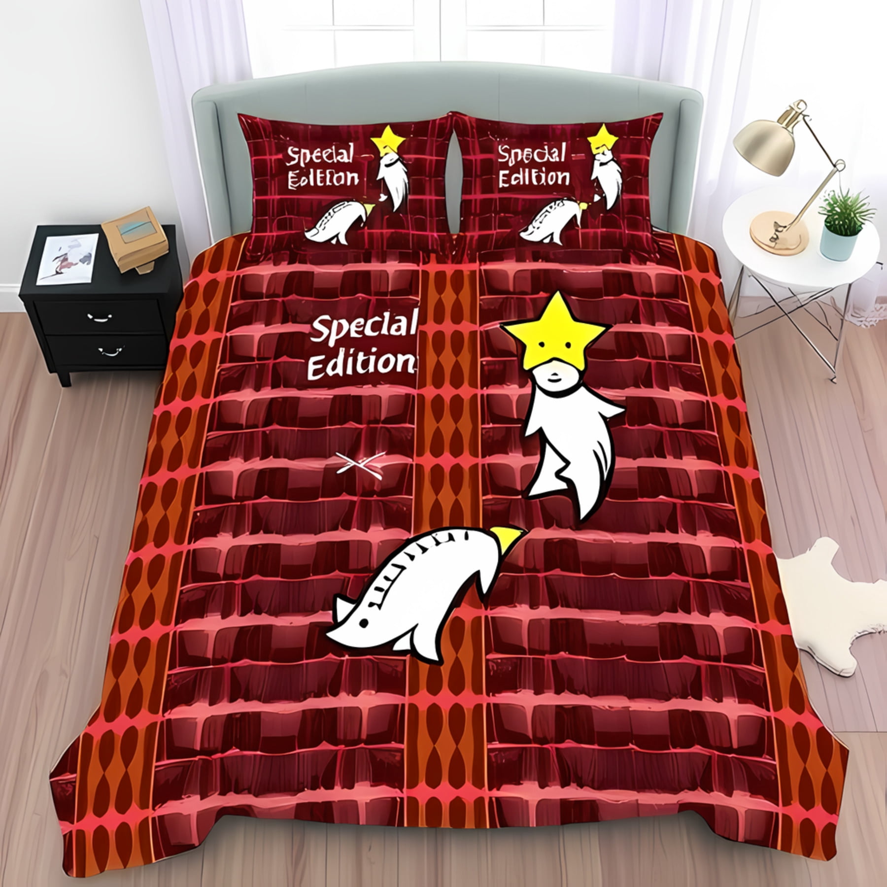 3-Piece Whimsical Cartoon Character Duvet Cover Set - Colorful Red ...