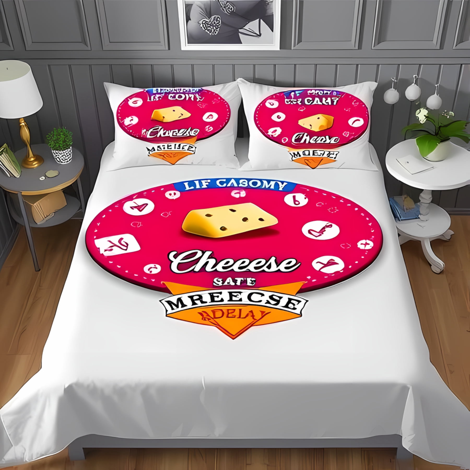 3-Piece Whimsical Cheese Duvet Cover Set - Vibrant Pink & Yellow Design ...