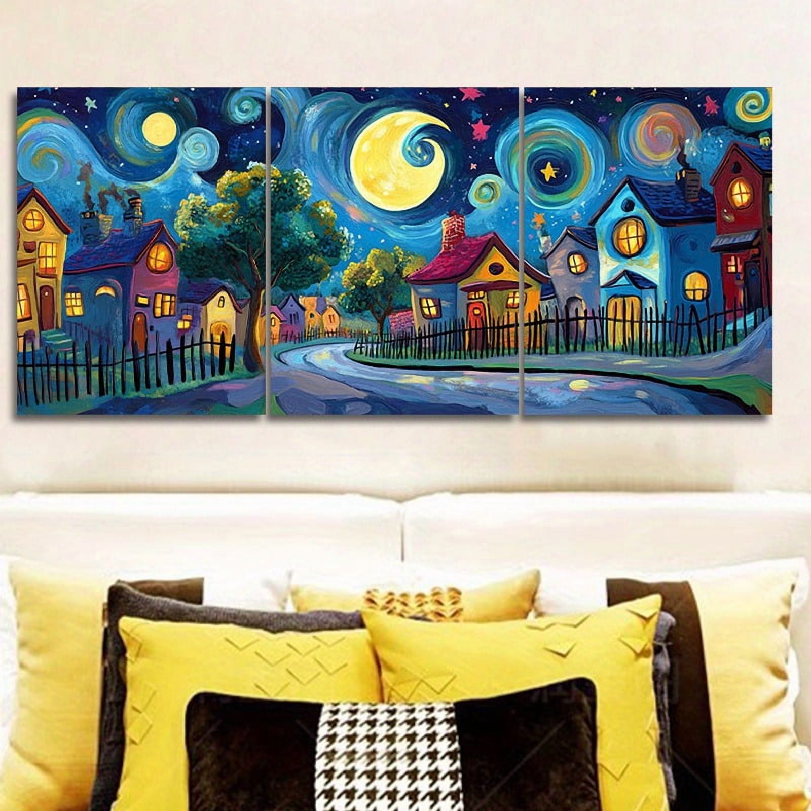 3-Piece Whimsical City Framed Canvas Wall Art, Premium Cloth Material ...
