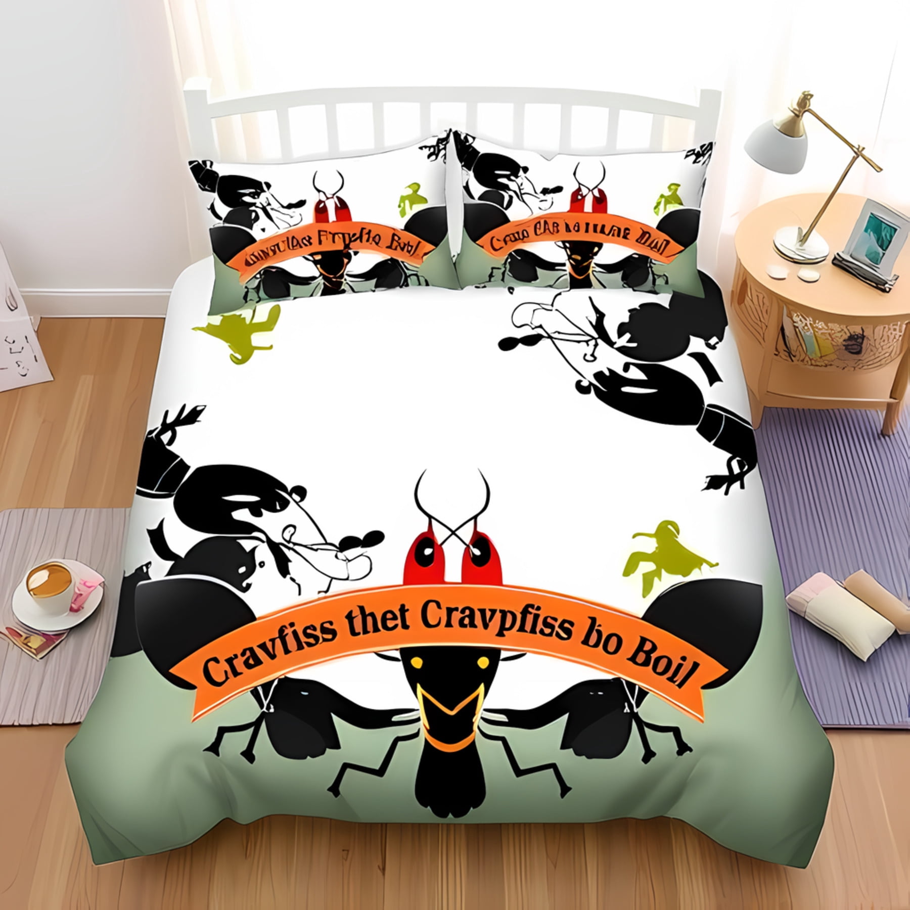 3-Piece Whimsical Crawfish Duvet Cover Set with Playful Characters ...