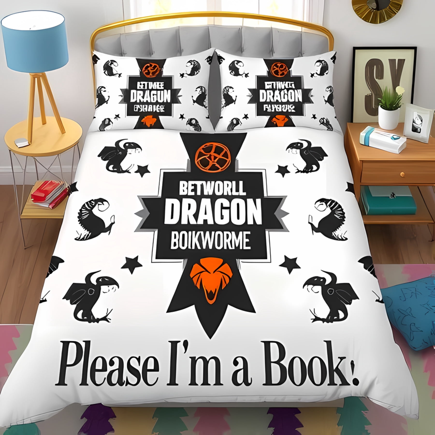 3-Piece Whimsical Dragon Duvet Cover Set - Playful Bedding for Adults ...