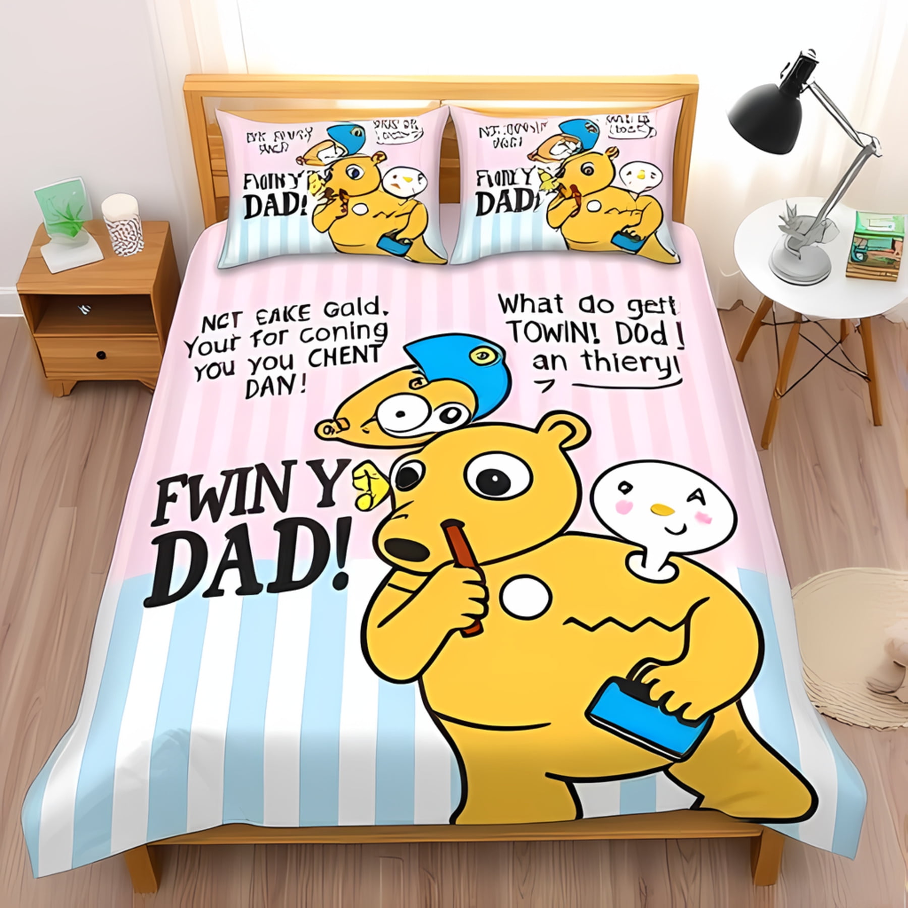 3-Piece Whimsical Duvet Cover Set Bright Yellow & Pastel Stripes Fun ...