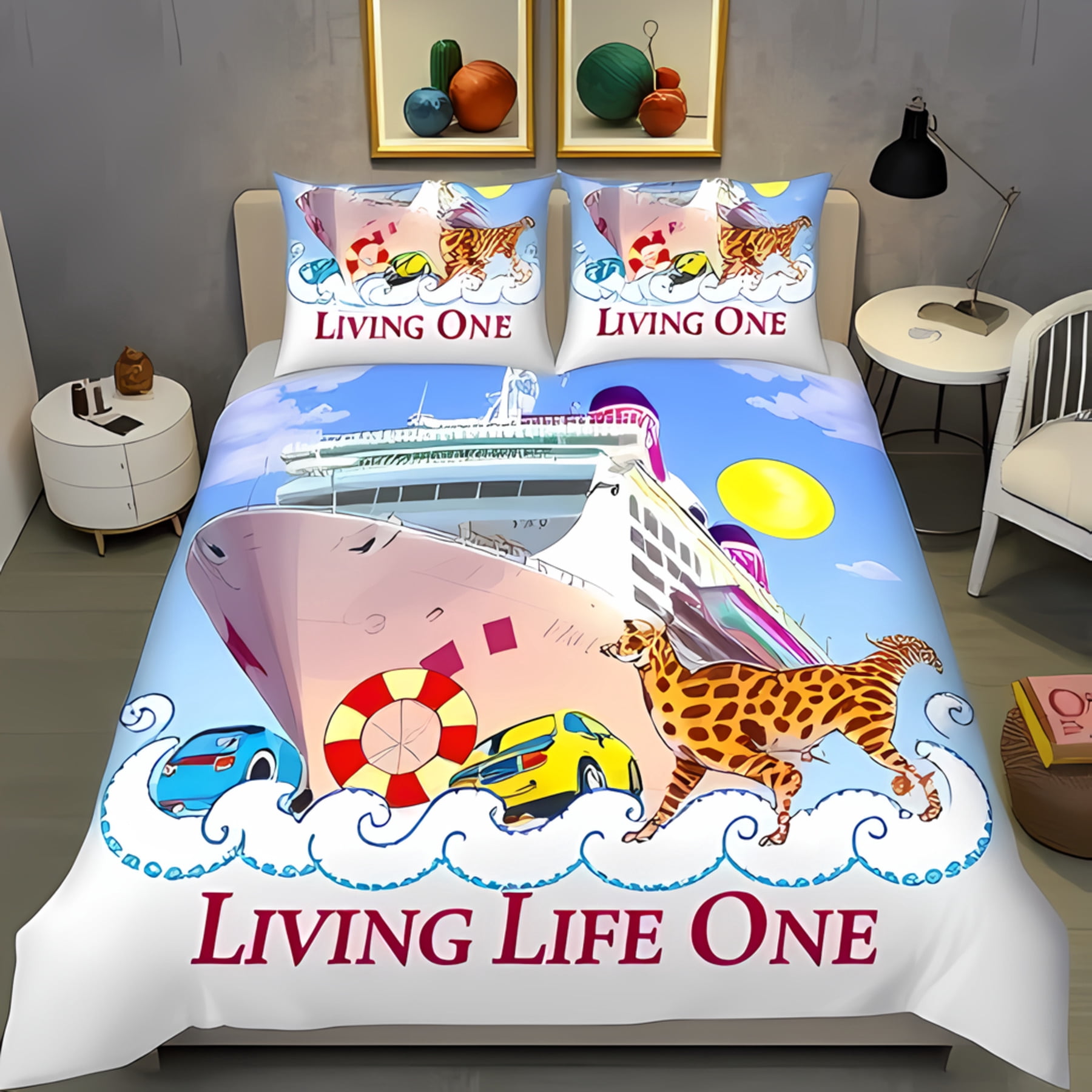 3-Piece Whimsical Duvet Cover Set - Cruise Ship Playful Animals ...