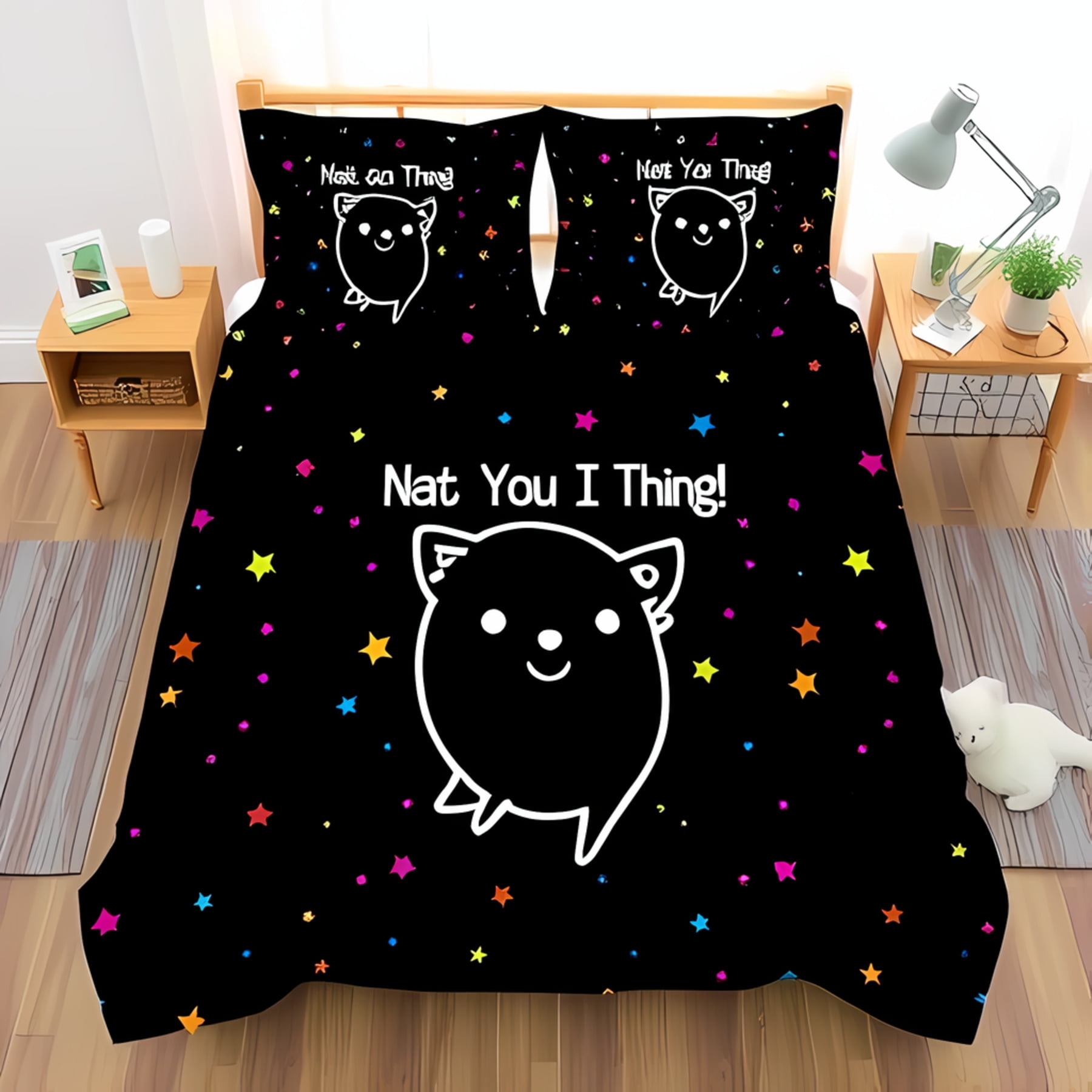 3-Piece Whimsical Duvet Cover Set with Colorful Stars & Cute Character ...