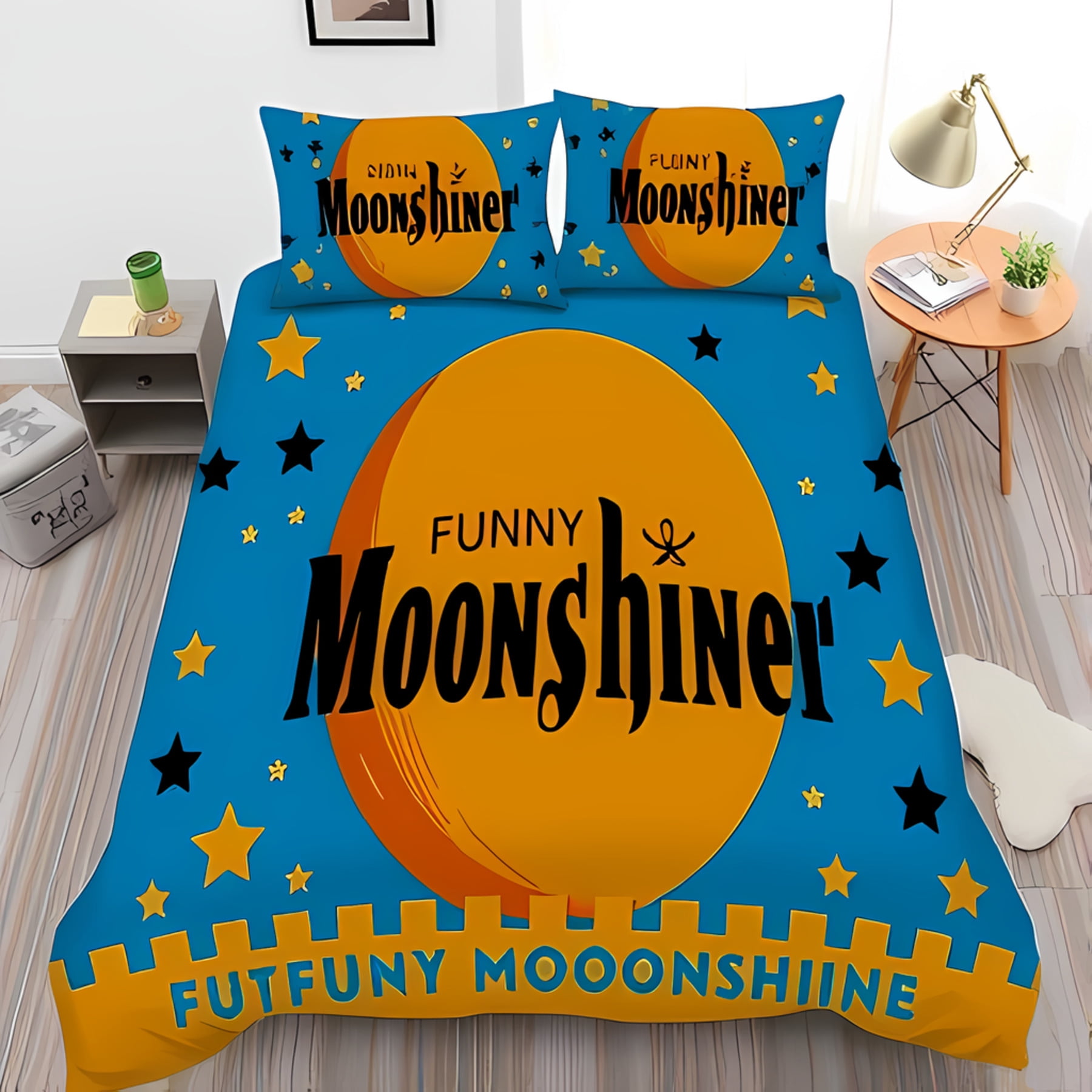 3-Piece Whimsical Duvet Cover Set with Moonshine & Playful 'Funny' Text ...