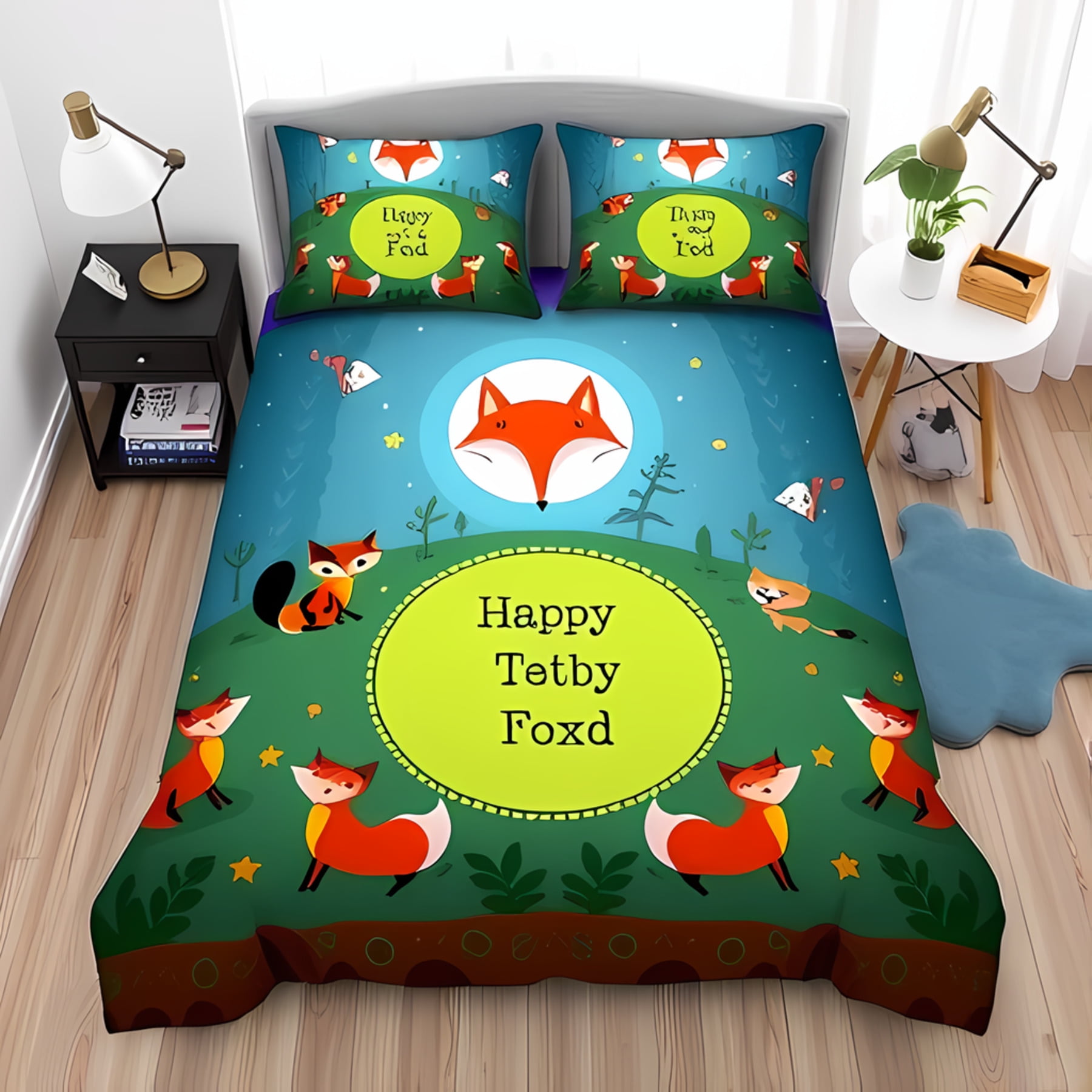 3-Piece Whimsical Fox Duvet Cover Set Moonlit Forest Design ...