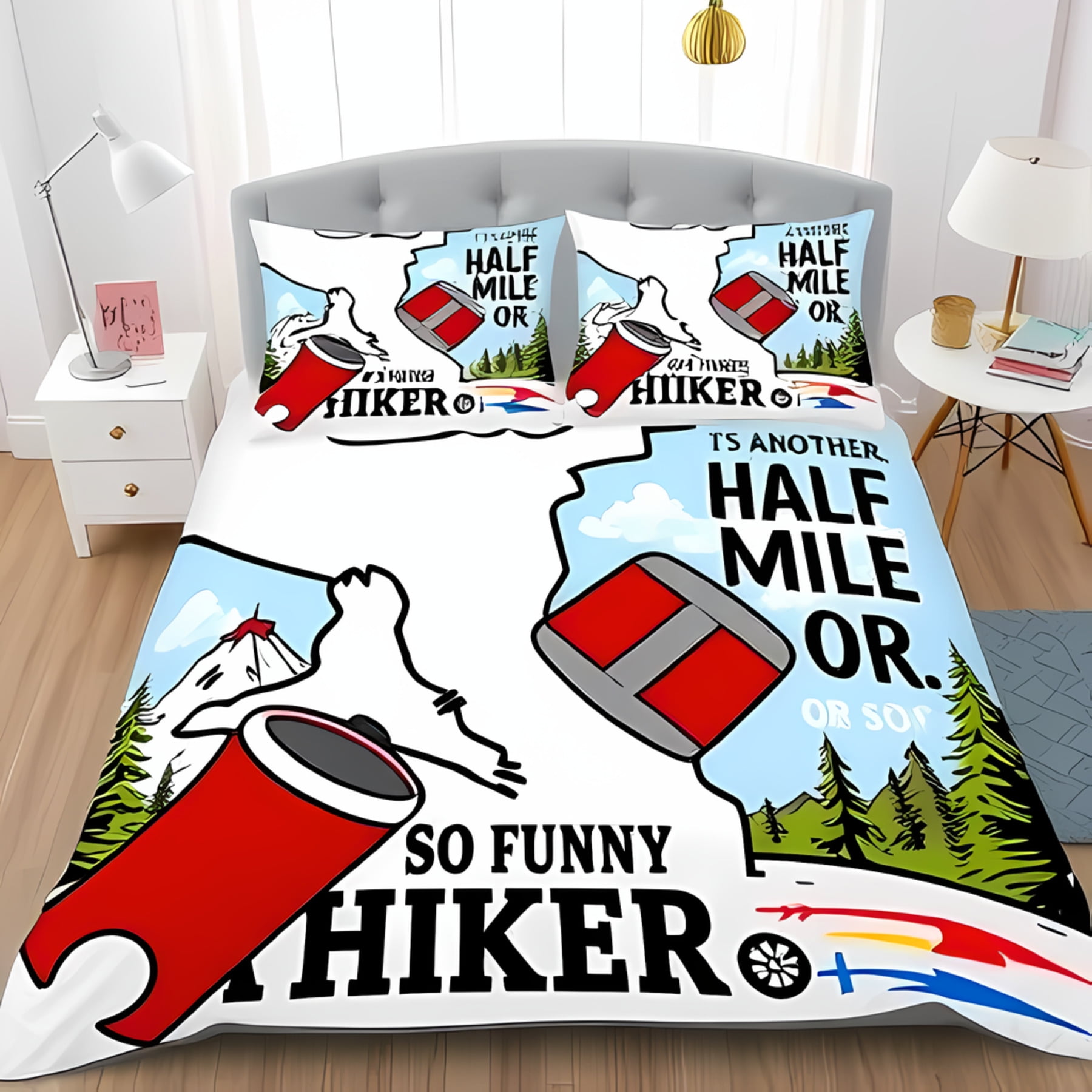 3-Piece Whimsical Hiker Duvet Cover Set - Cartoon Map Design with ...