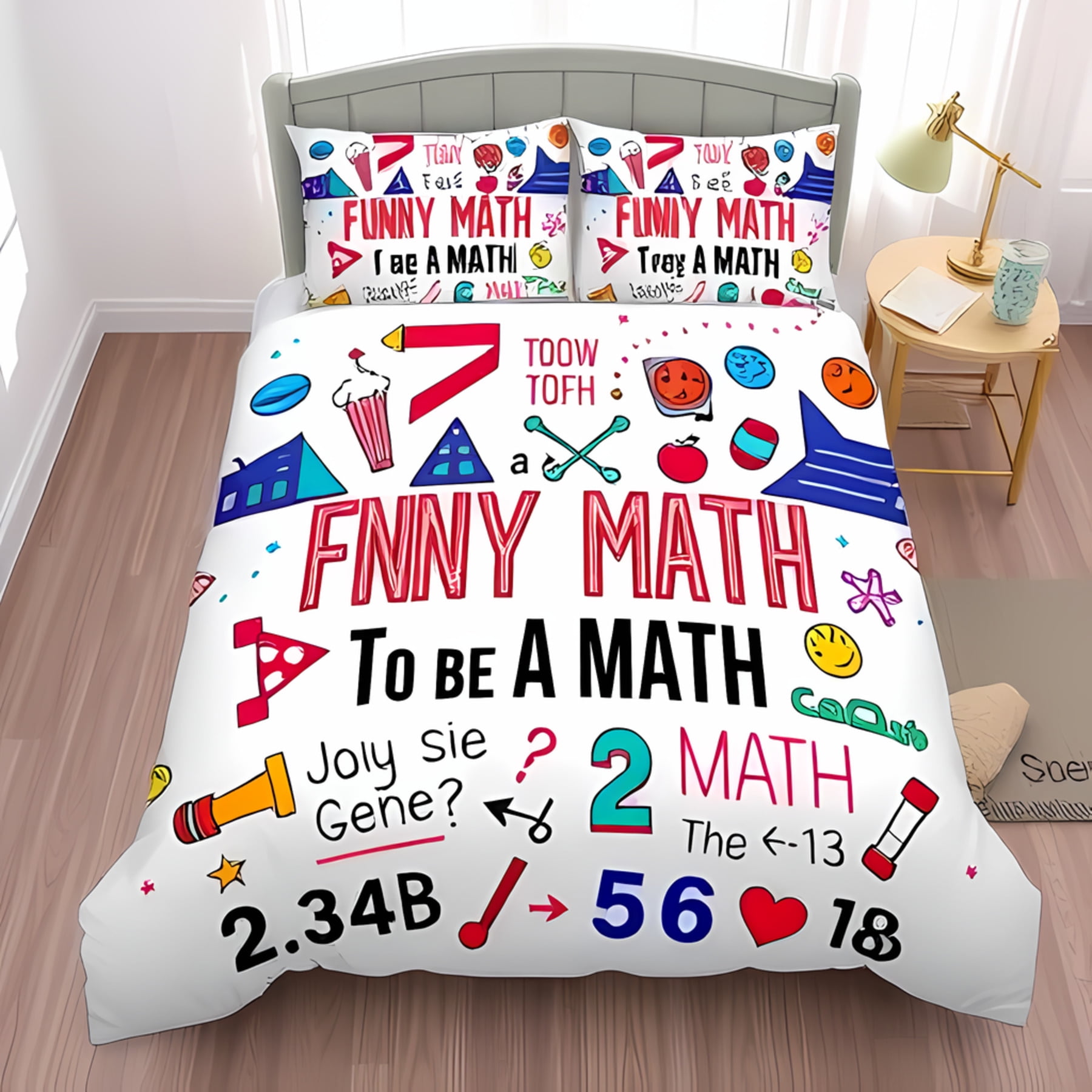 3-Piece Whimsical Math Themed Duvet Cover Set with Colorful Numbers ...