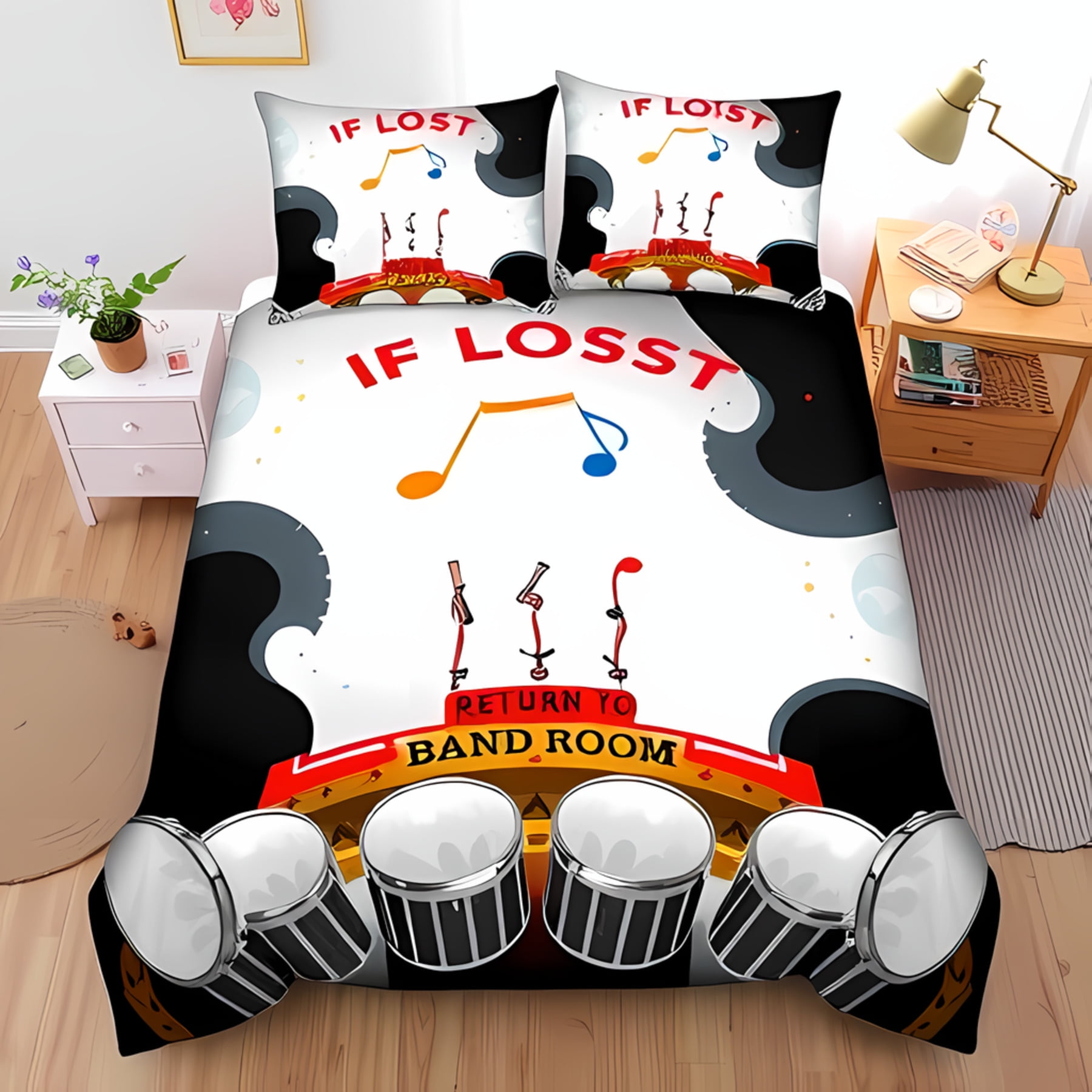 3-Piece Whimsical Musical Duvet Cover Set - " IF LOST RETURN TO THE ...