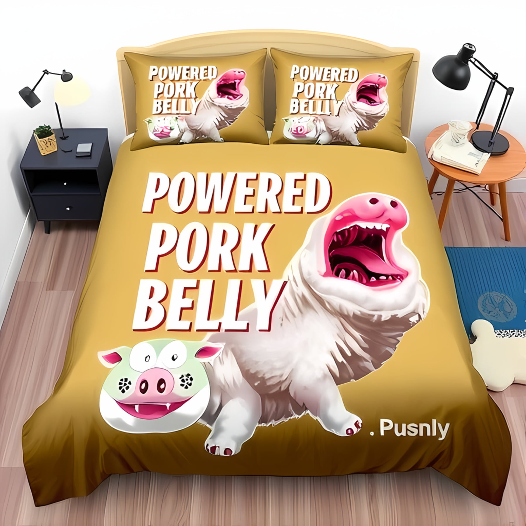 3-Piece Whimsical "Powered Pork Belly" Duvet Cover Set - Cheerful ...