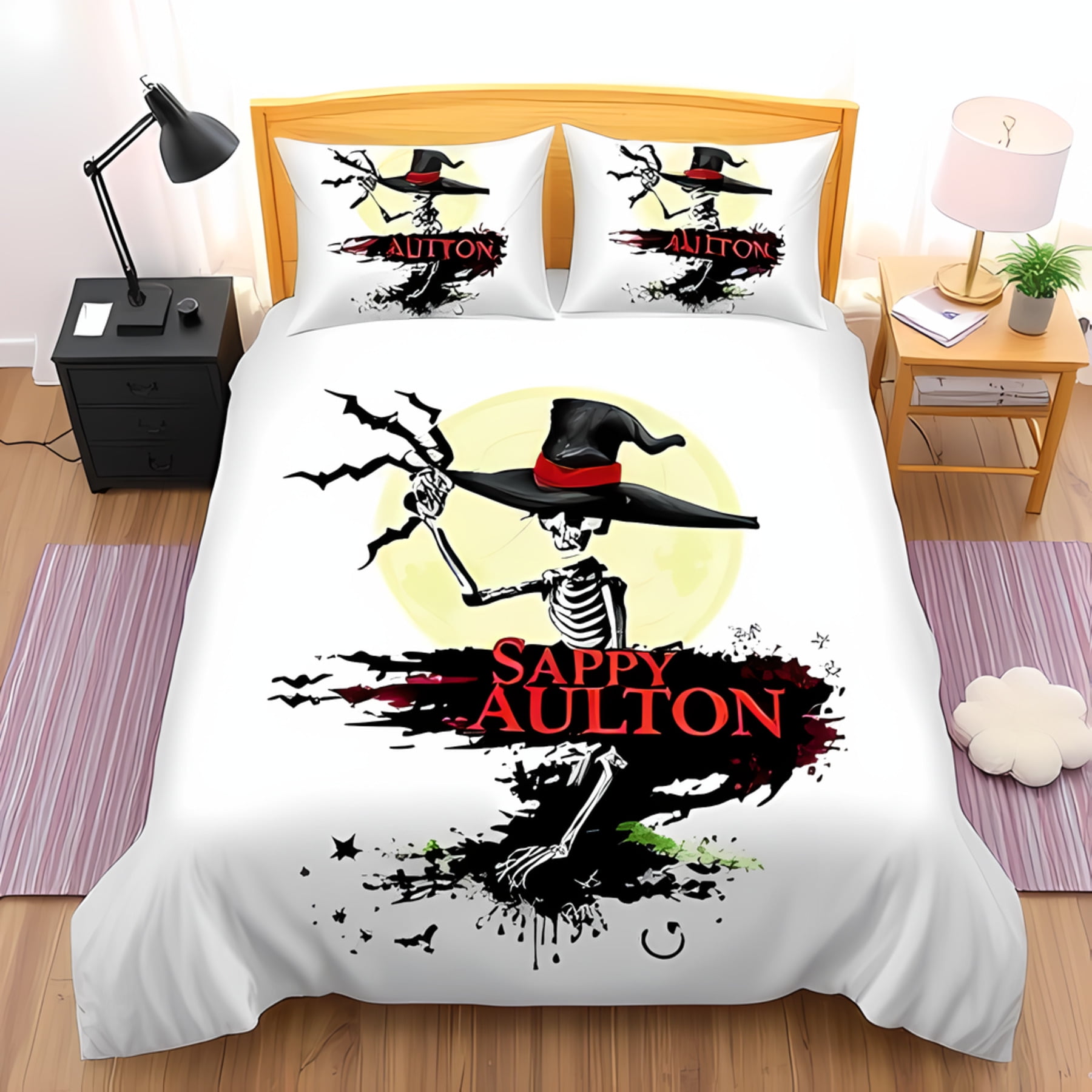 3-Piece Whimsical Skeleton Duvet Cover Set - Spooky Chic Bedding with ...