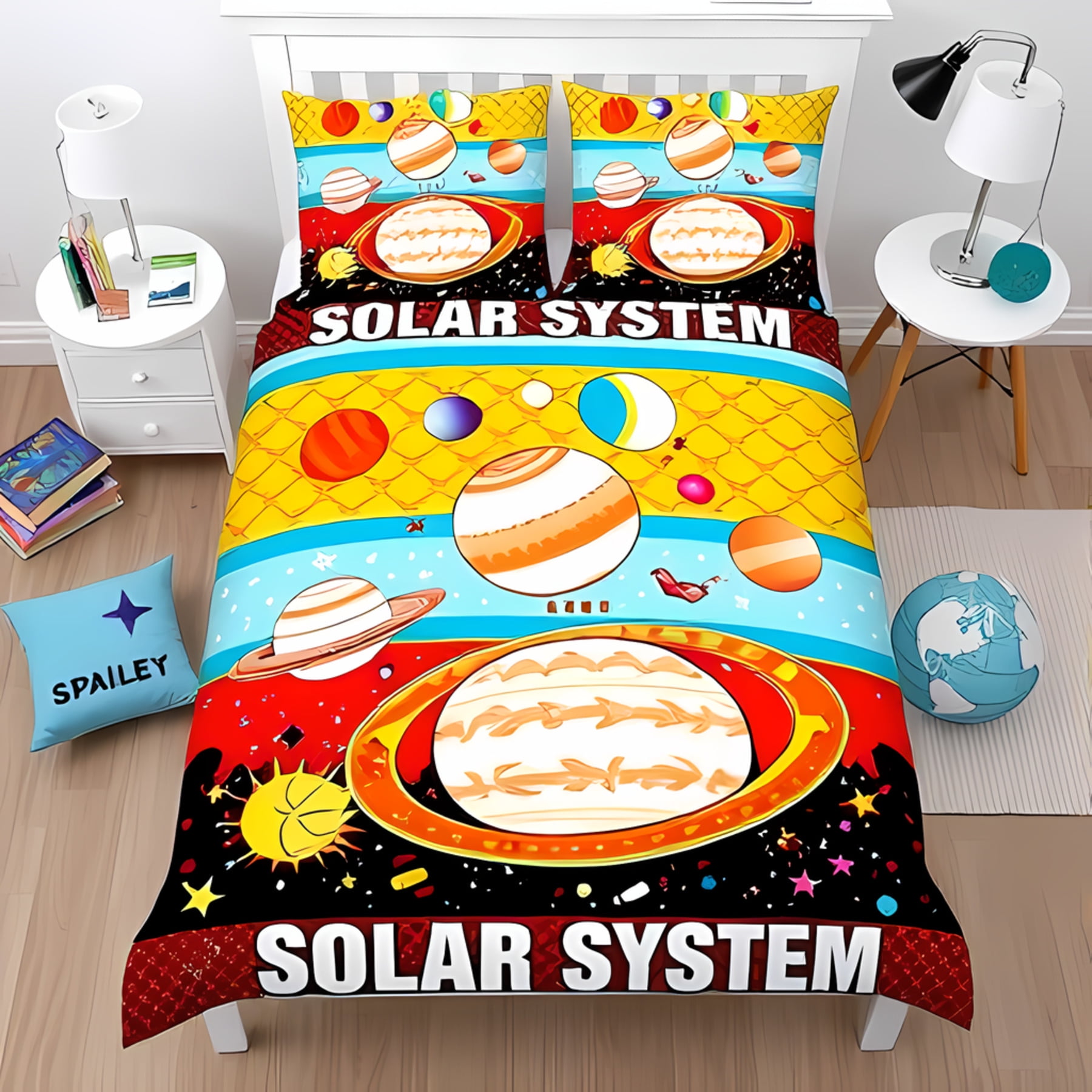 3-Piece Whimsical Solar System Duvet Cover Set Bright Colors Cartoon ...