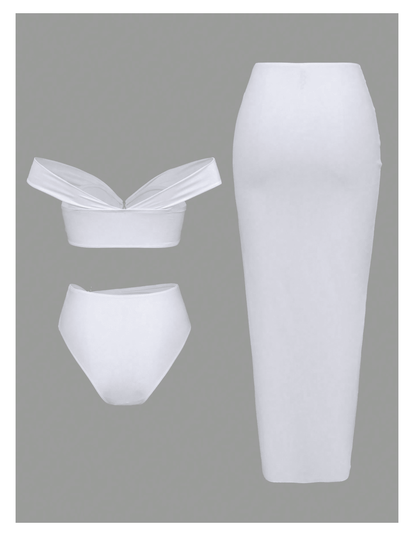 3 Piece White Bikini Set with Gold Starfish Detail Off Shoulder Bandeau ...