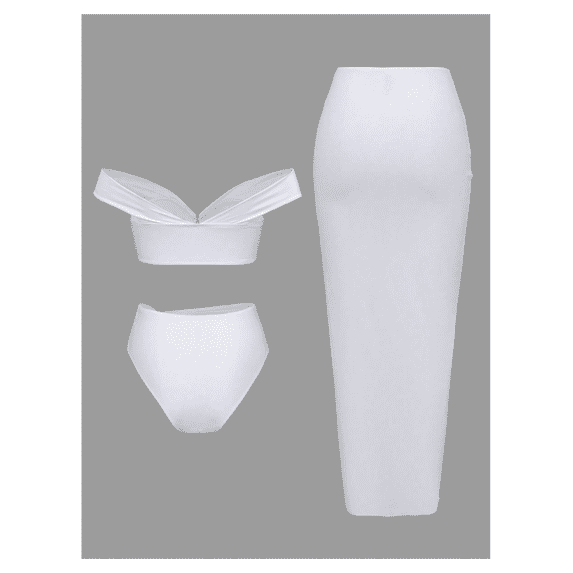3 Piece White Bikini Set with Gold Starfish Detail Off Shoulder Bandeau ...