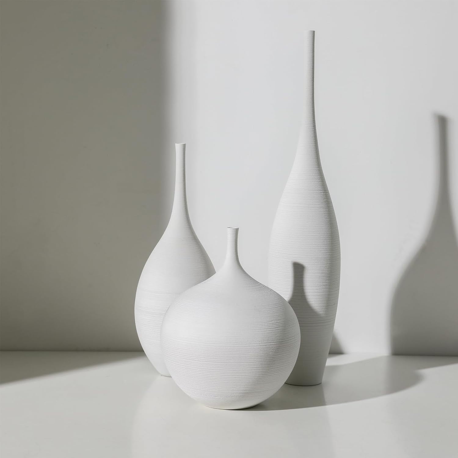 3-Piece White Ceramic Vase Set, Modern Boho Tabletop Decor, Minimalist ...