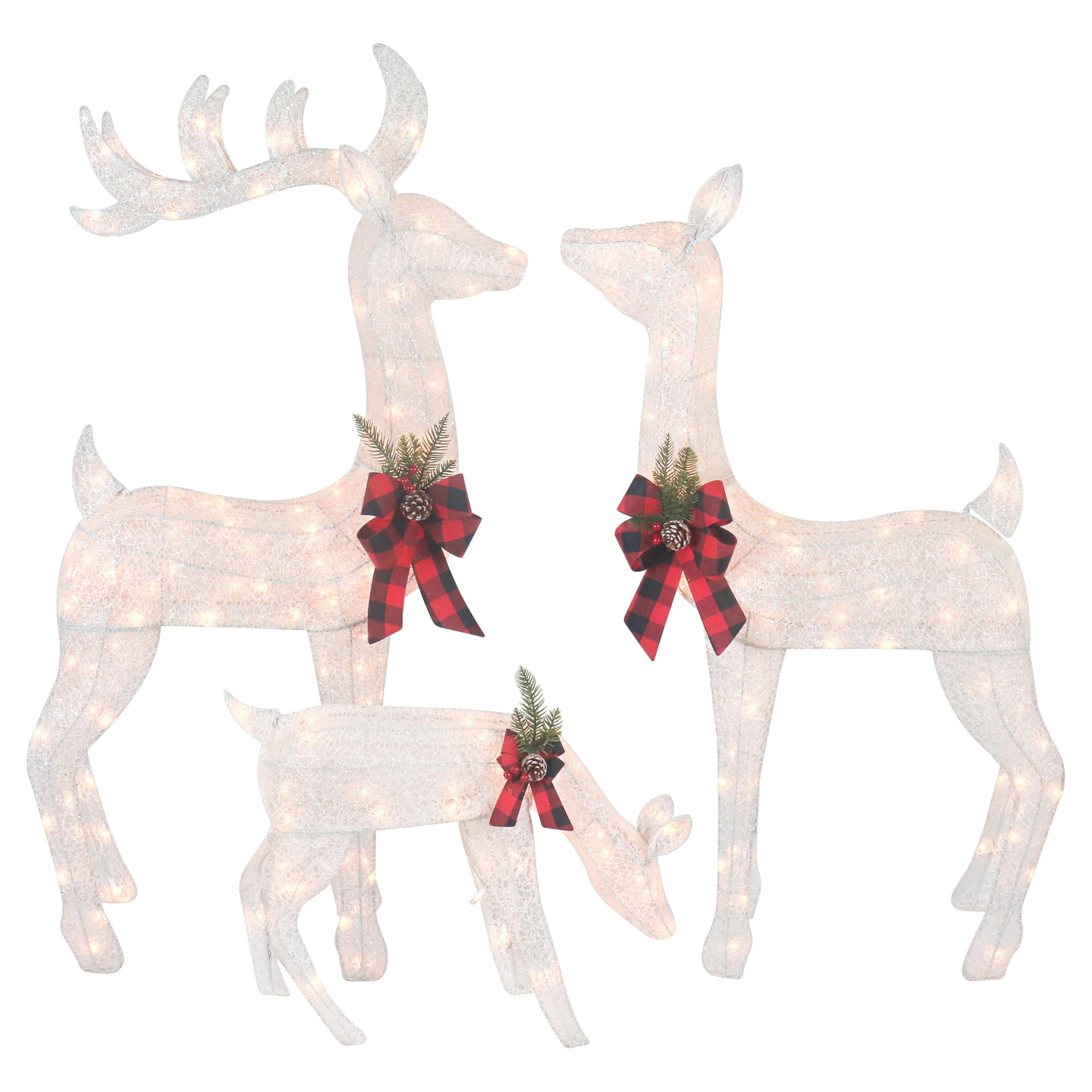 3-Piece White Fabric Reindeer Family - Lighted Deer Set - 210 Lights 52 ...