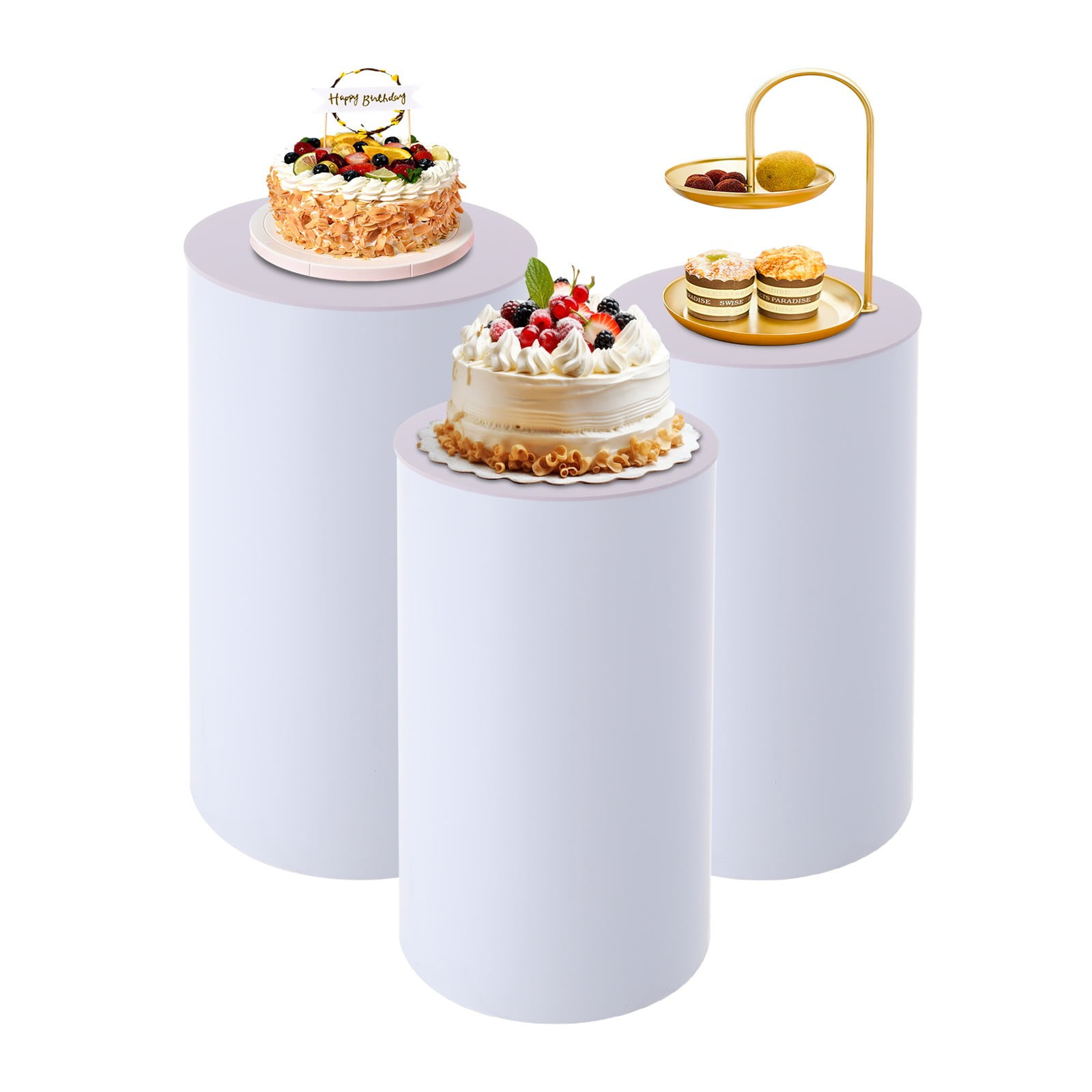 3-Piece White Pedestal Stand Set – Acrylic & PVC, 72lbs Capacity Each ...