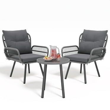 5 Piece Patio Bistro Set with Ottoman - Outdoor Wicker Balcony ...