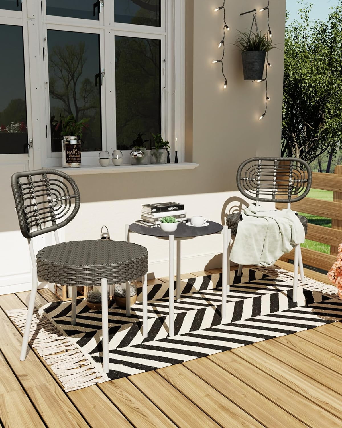 3 Piece Wicker Patio Bistro Set, Outdoor Furniture Bistro Set of 3 with ...