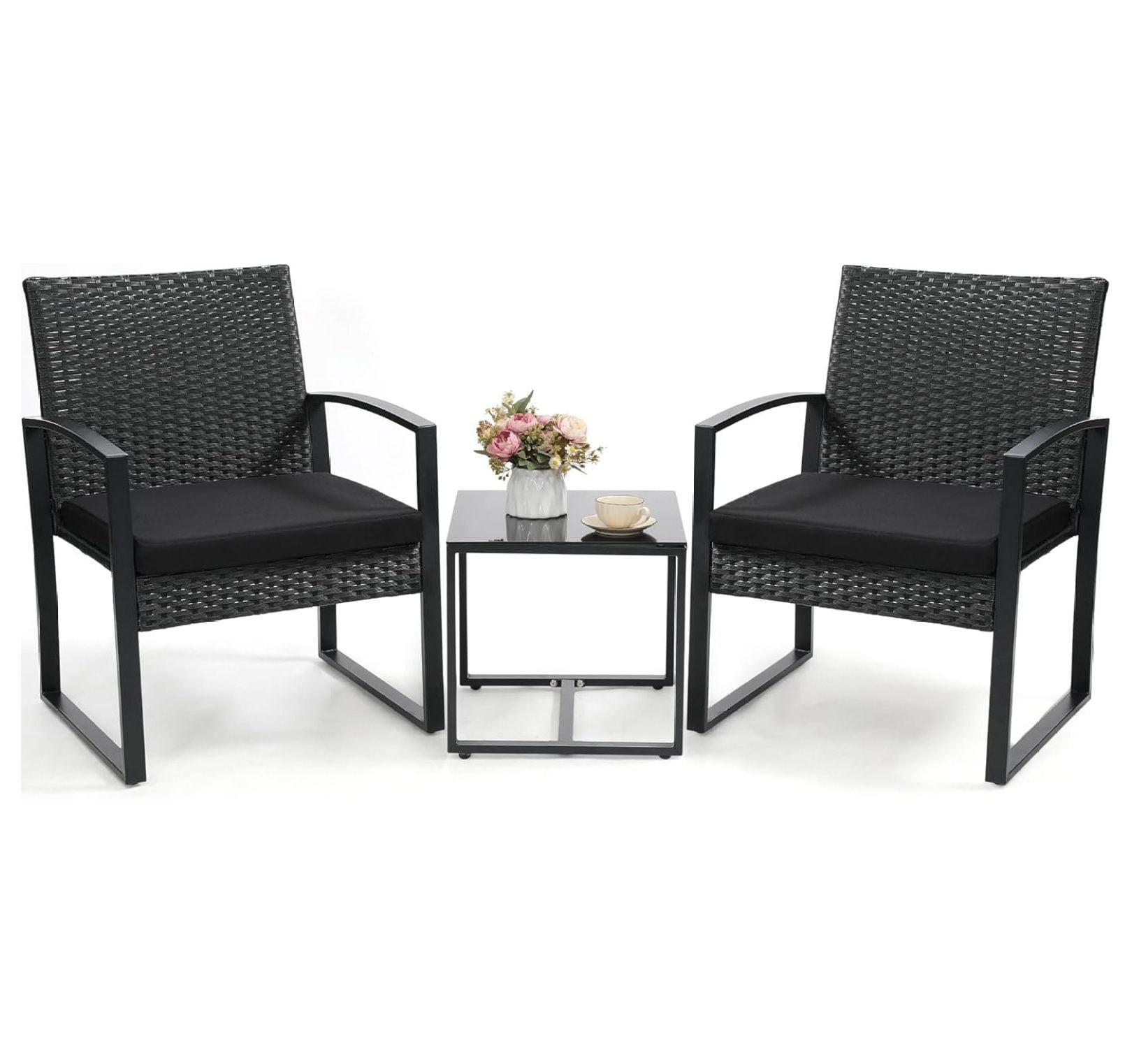 3 Piece Wicker Patio Bistro Set, Rattan Conversation Set with Coffee ...