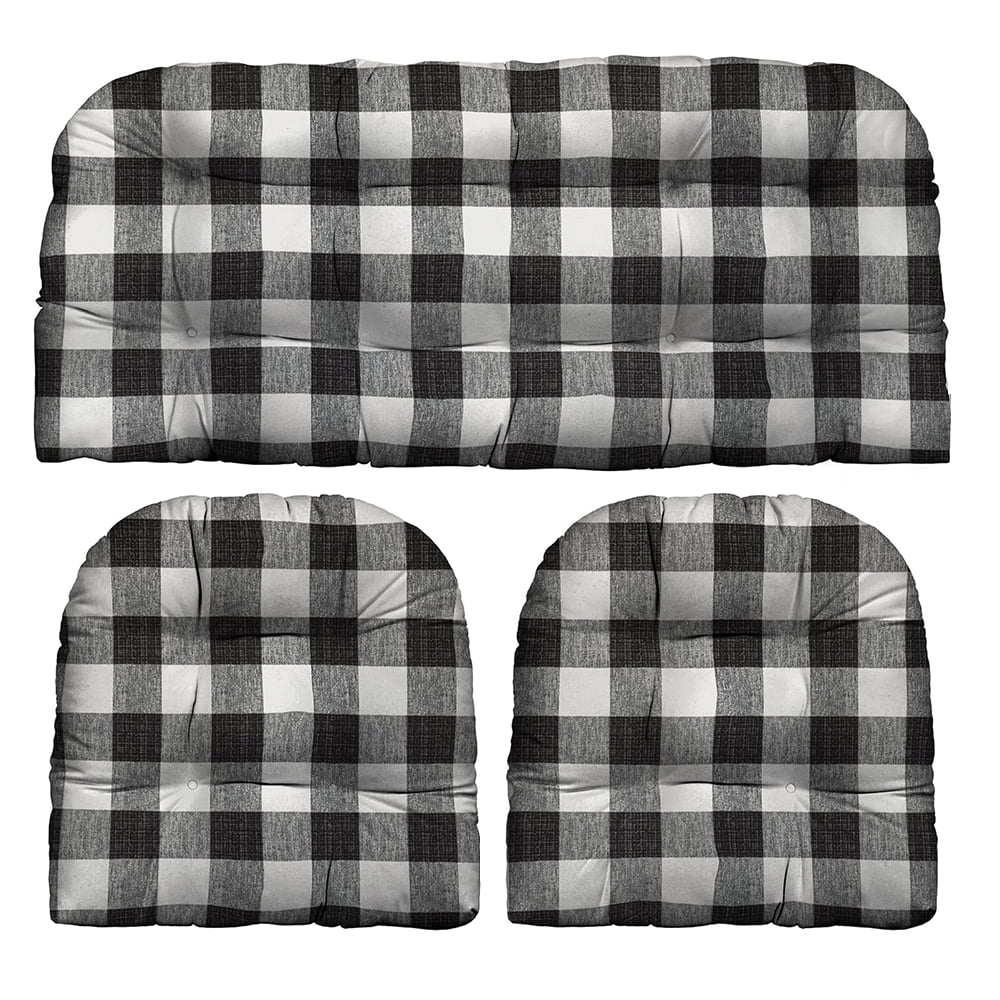 3-Piece Wicker Tufted Cushion Set, 41” x 19", All-Weather Spun Fabric ...