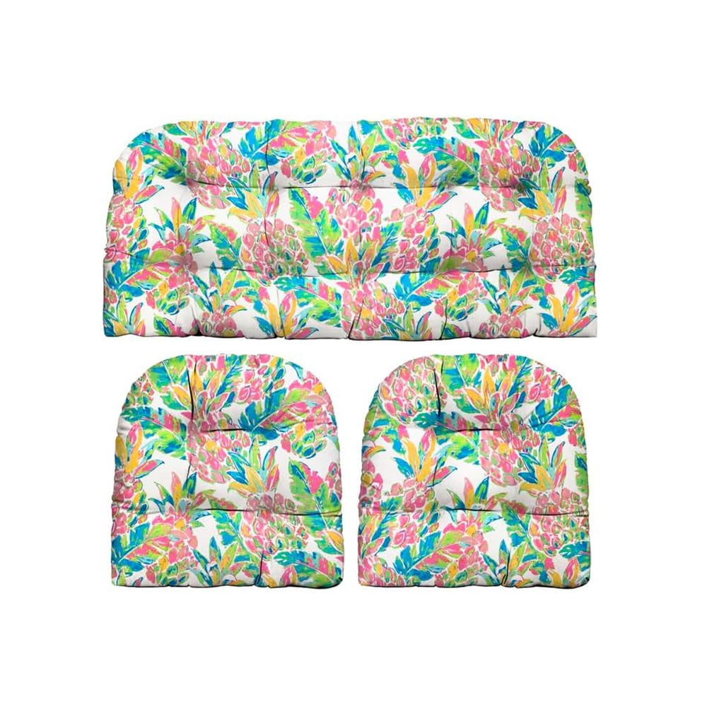 3-Piece Wicker Tufted Cushion Set, All-Weather Spun Fabric, Outdoor ...