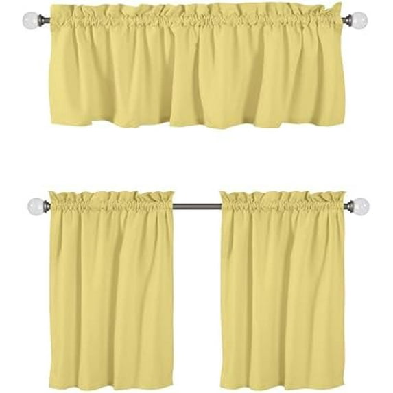 3 Piece Window Kitchen Curtain Set, 100% Cotton, 2 Tiers 26x36 Inch & 1 ...