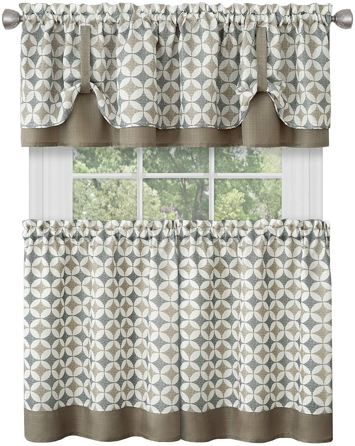 3-Piece Window Kitchen Curtain Set with Double Layer Plaid Gingham ...