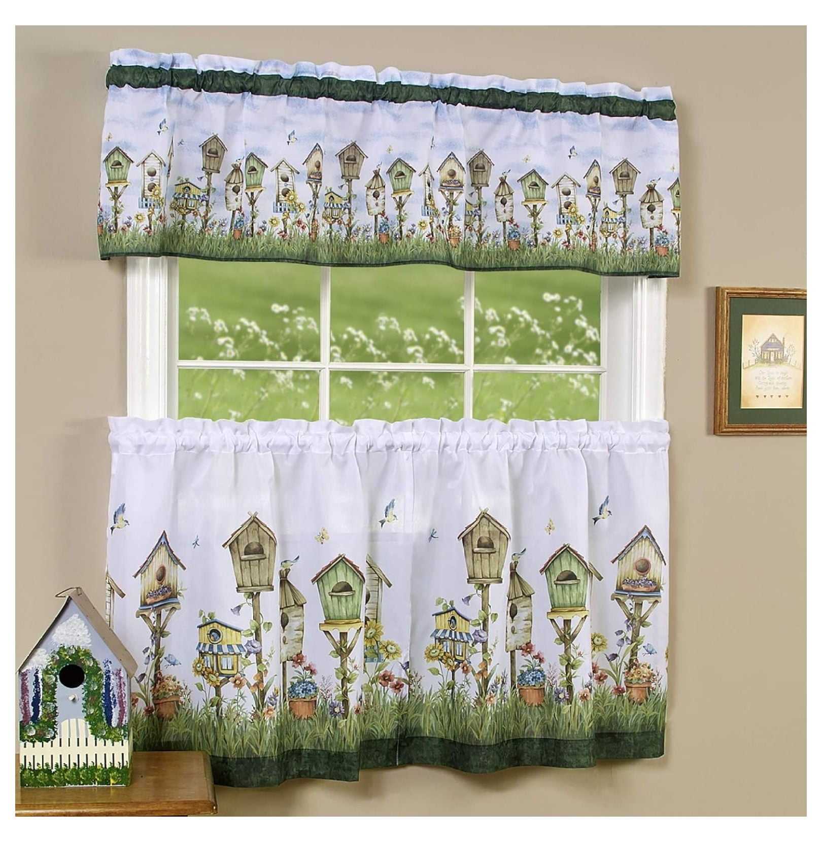 3-Piece Window Kitchen Curtain Set, Printed Designs, Tier Pair Panels ...