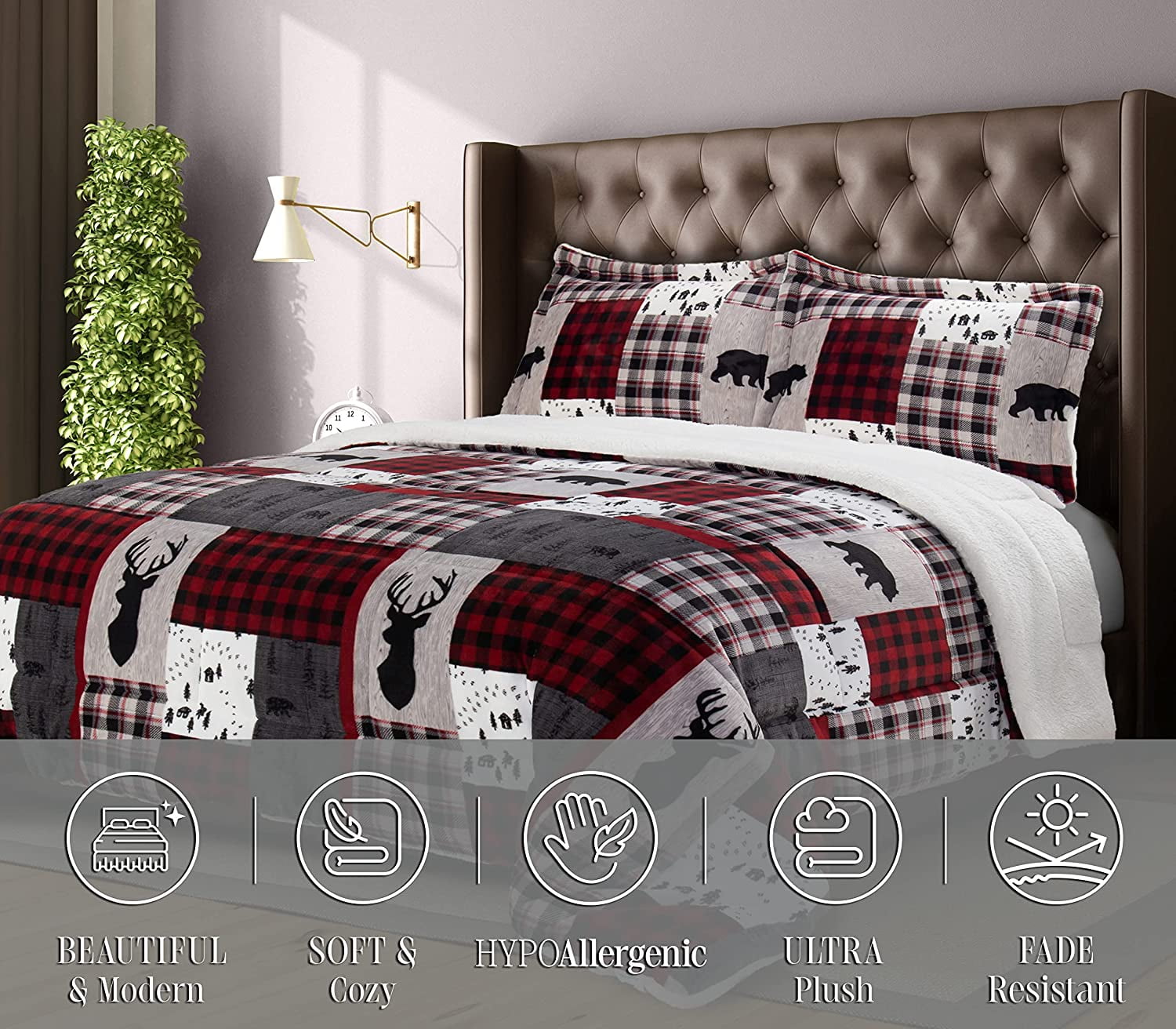 3-Piece Winter -Patch Sherpa Comforter Set - Walmart.com