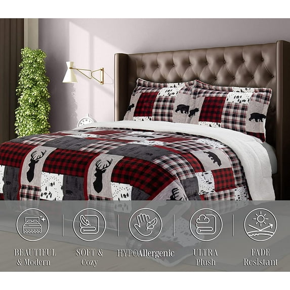 3-Piece Winter -Patch Sherpa Comforter Set - Walmart.com