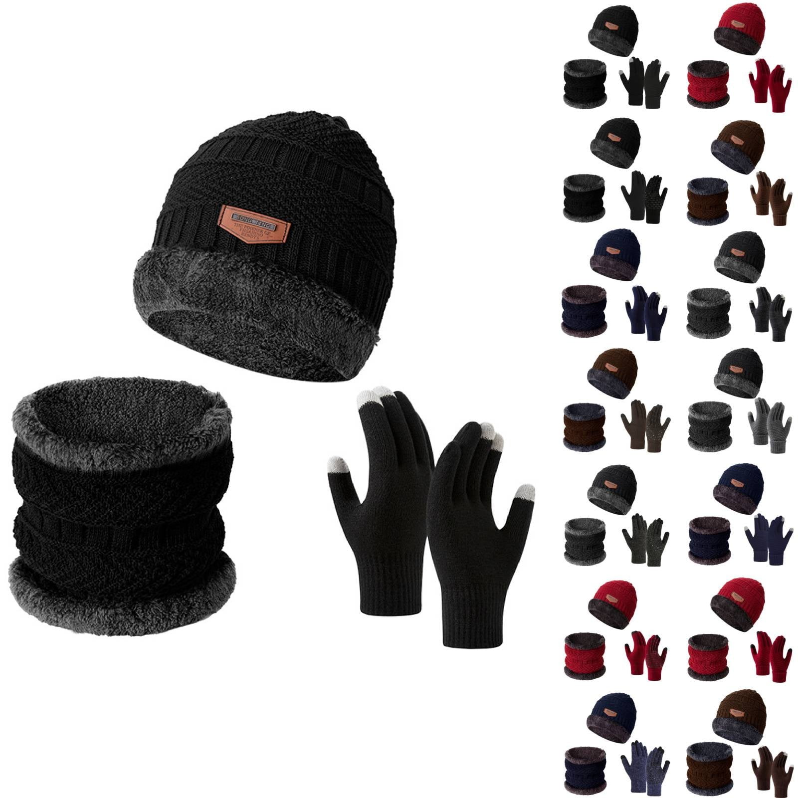 3 Piece Winter Thermal Set Fleece Lined Beanie Touchscreen Gloves Scarf ...
