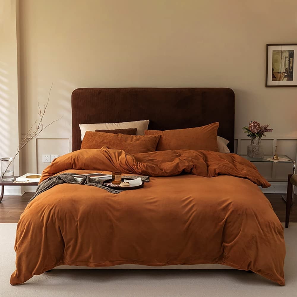 3 Piece Winter Warm Caramel Pumpkin Comforter Cover Crystal Flannel ...