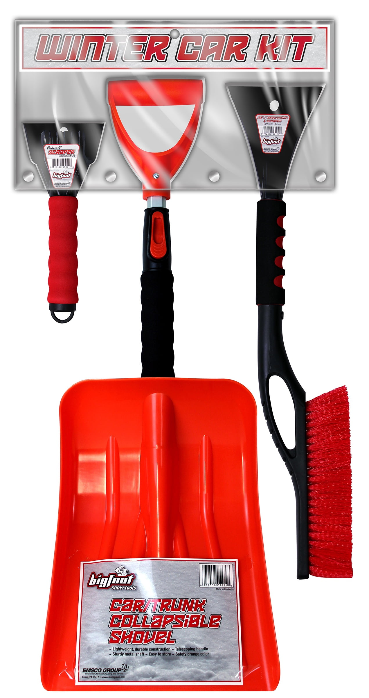 EMSCO Bigfoot 3-Piece Car Snow Kit – Compact Shovel, Ice Scraper ...