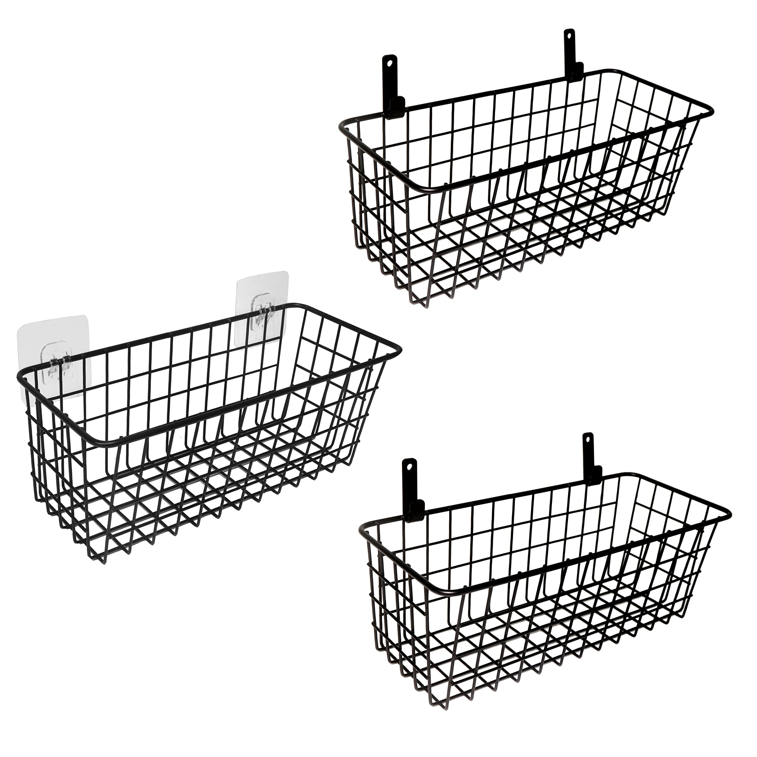 3 Piece Wire Wall Baskets, Heavy Duty Storage Organizer for Pantry ...