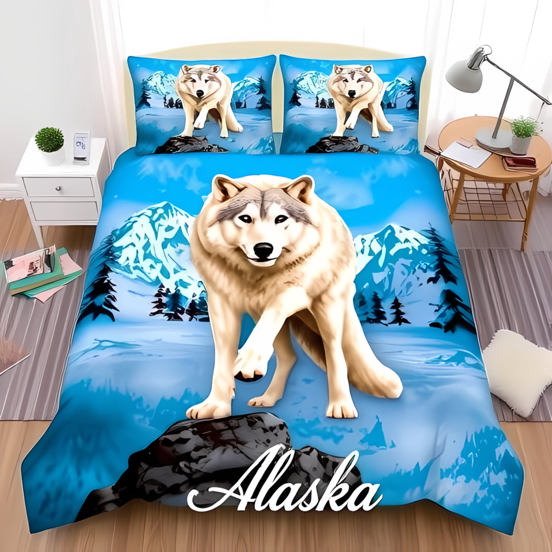3-Piece Wolf Duvet Cover Set - Majestic Wolves & Snowy Mountains Design ...