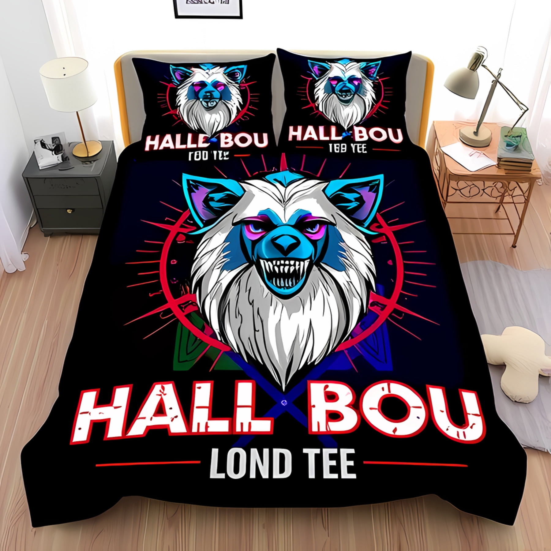 3-Piece Wolf Duvet Cover Set - Vibrant Geometric Design with Glowing ...