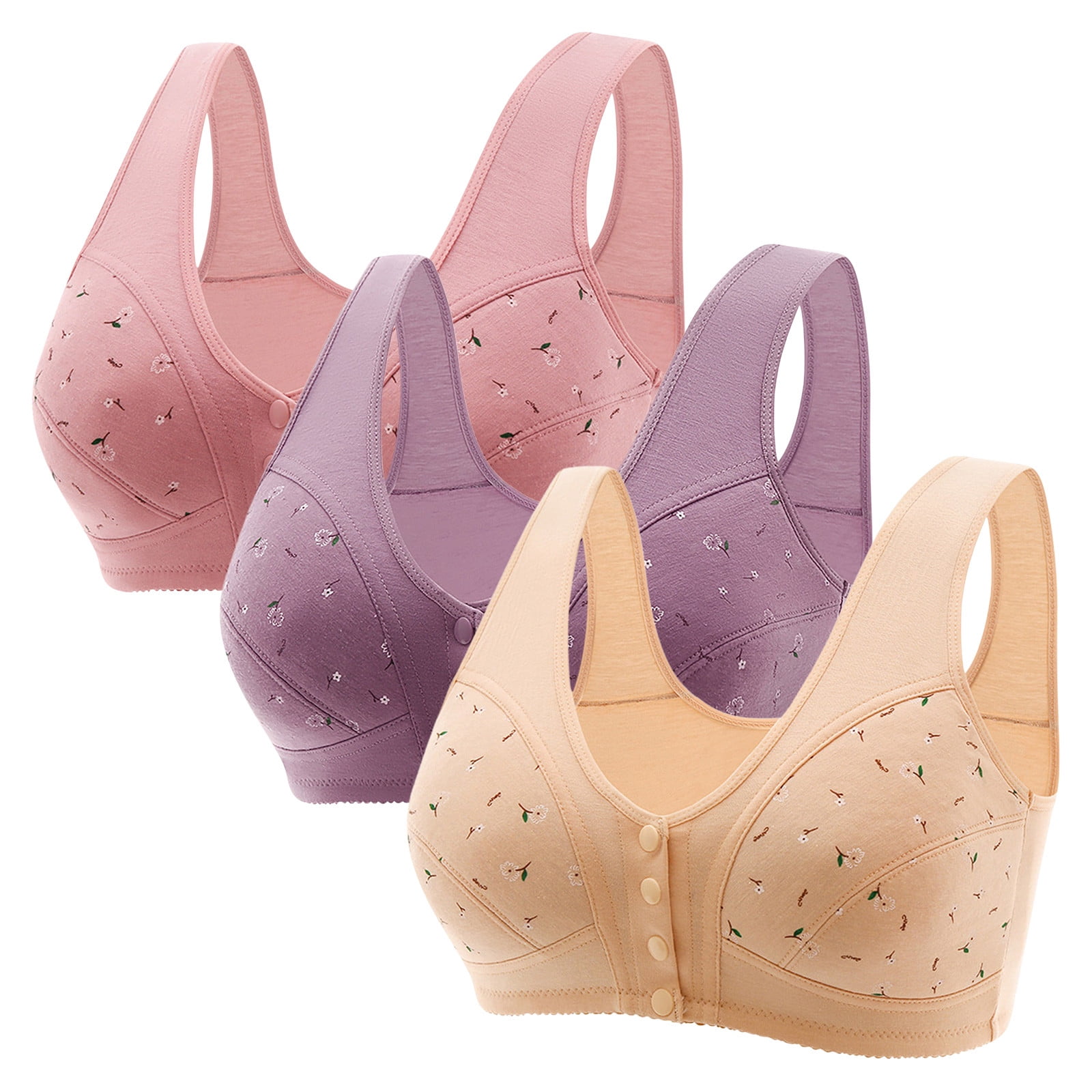 3 Piece Women Front Closure Bras Wire Free Plus Size Print Tank Top ...