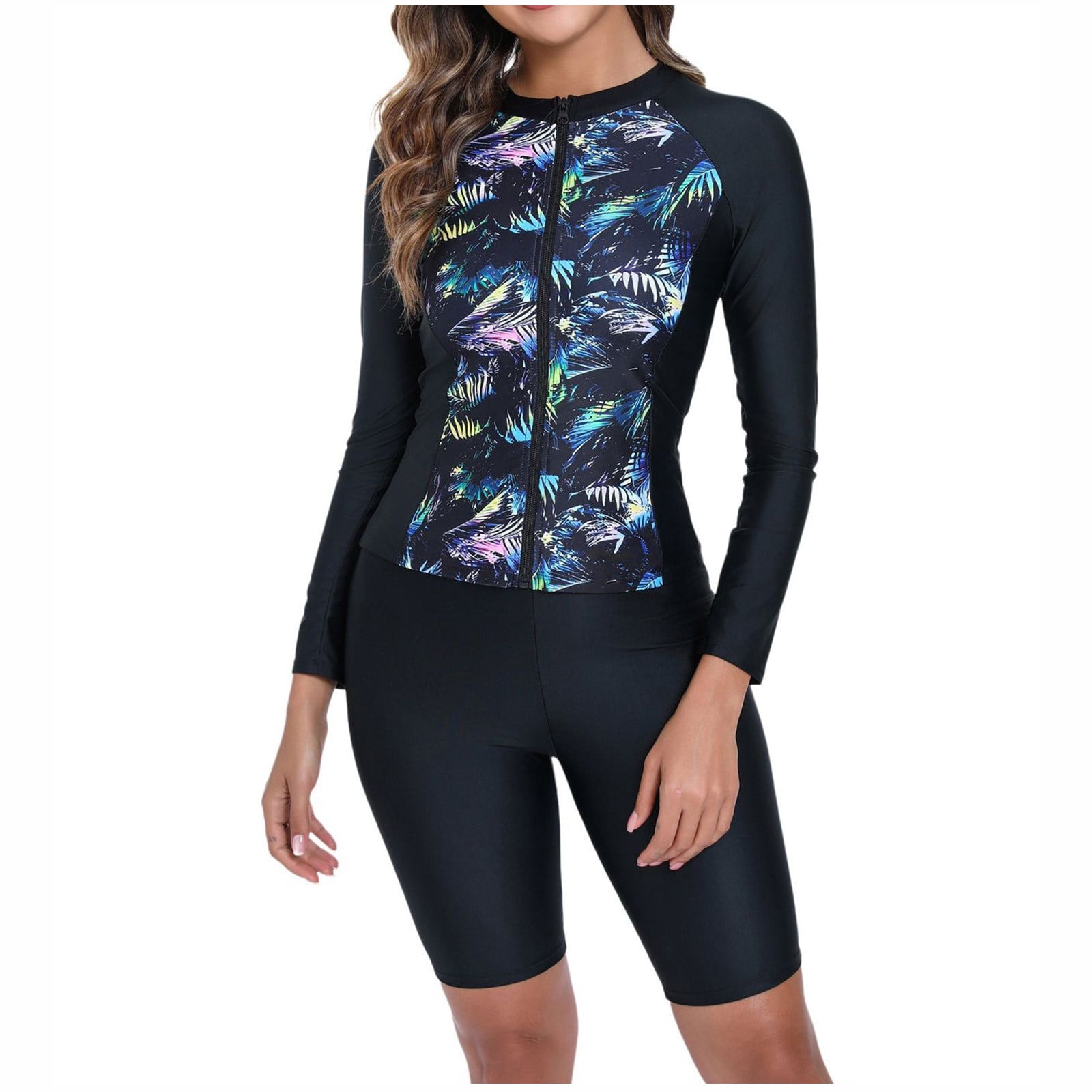 3 Piece Women's Rash Guard Long Sleeve Swimsuits High Waist Boyshorts ...