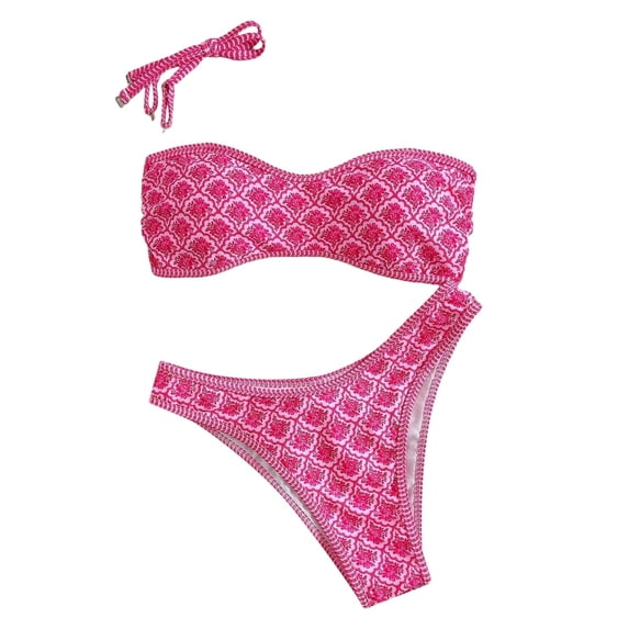 3 Piece Womens Bikini Printed Triangle Bikini Set Convertible Strapless ...