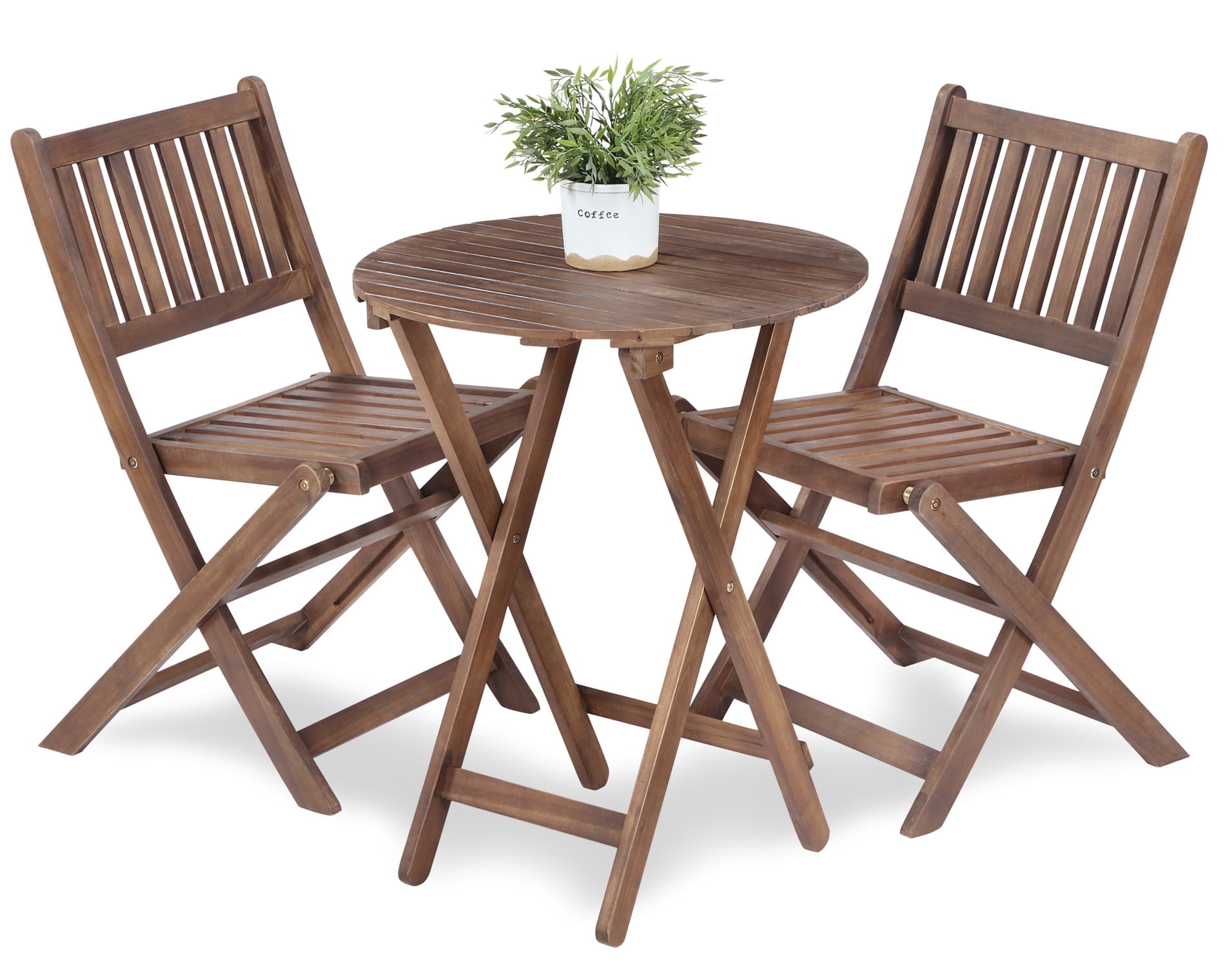 3-Piece Wood Bistro Set, Wooden Folding Patio Furniture for Garden ...