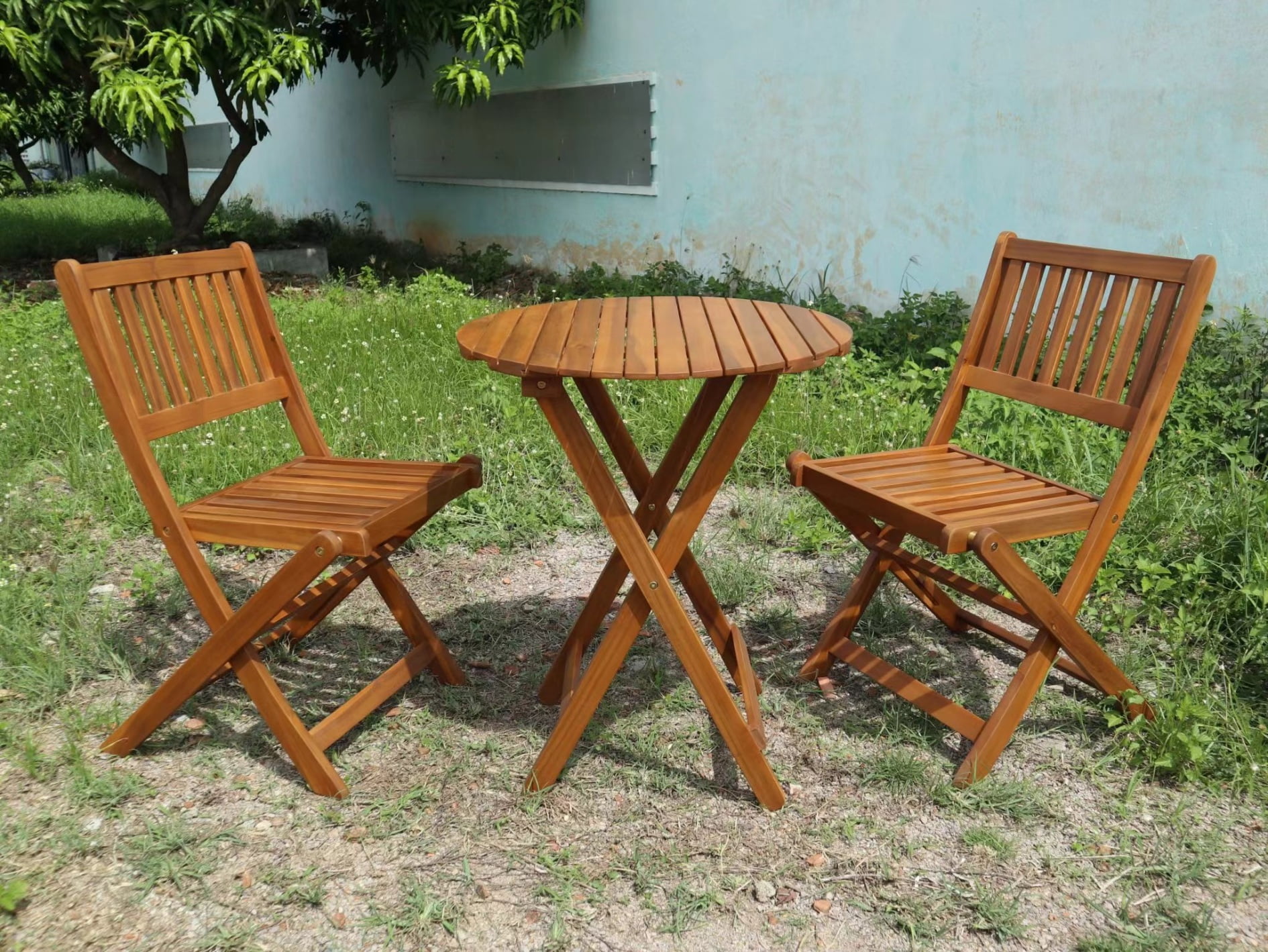 3-Piece Wood Bistro Set, Wooden Folding Patio Furniture for Garden ...
