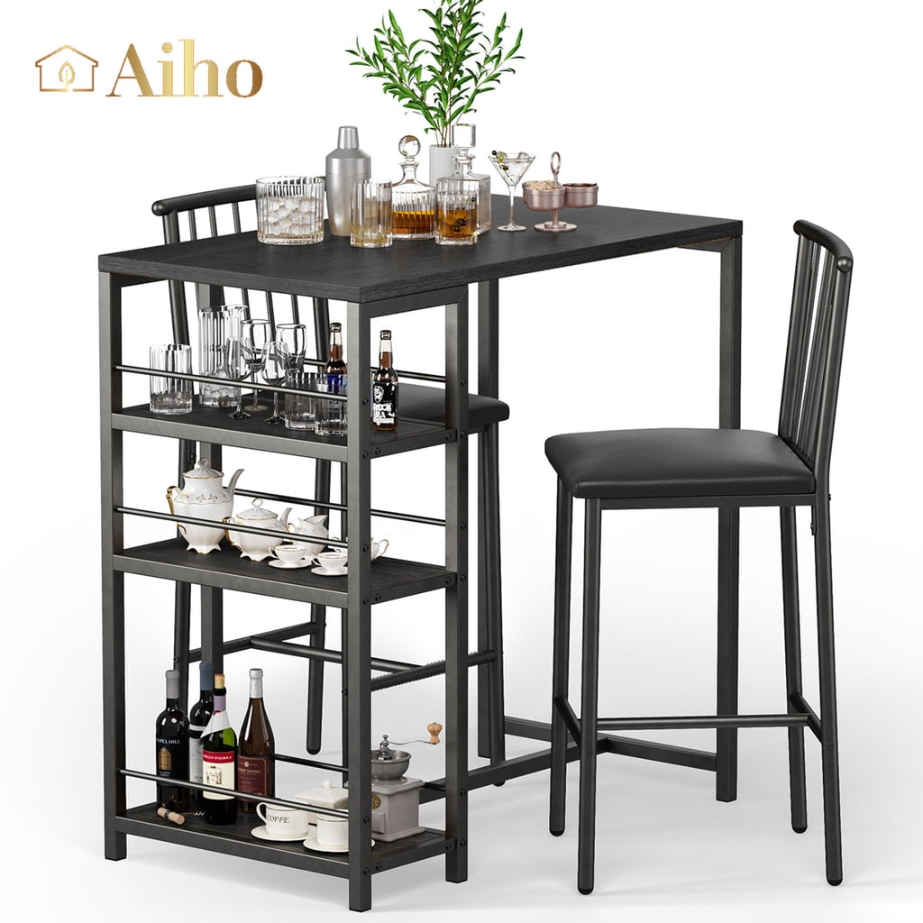 Aiho 3-Piece Wooden High Top Bar Dinette Set, Counter Height Dining ...