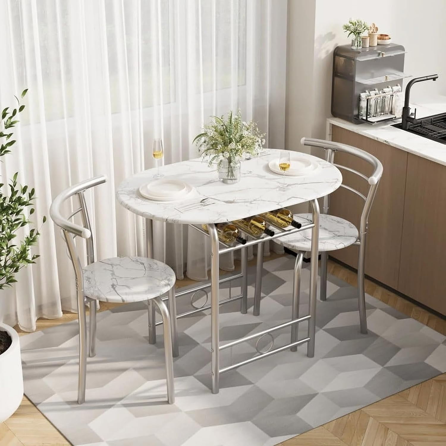 3-Piece Wooden Dining Table Set, Kitchen Breakfast Nook Sets with 2 ...