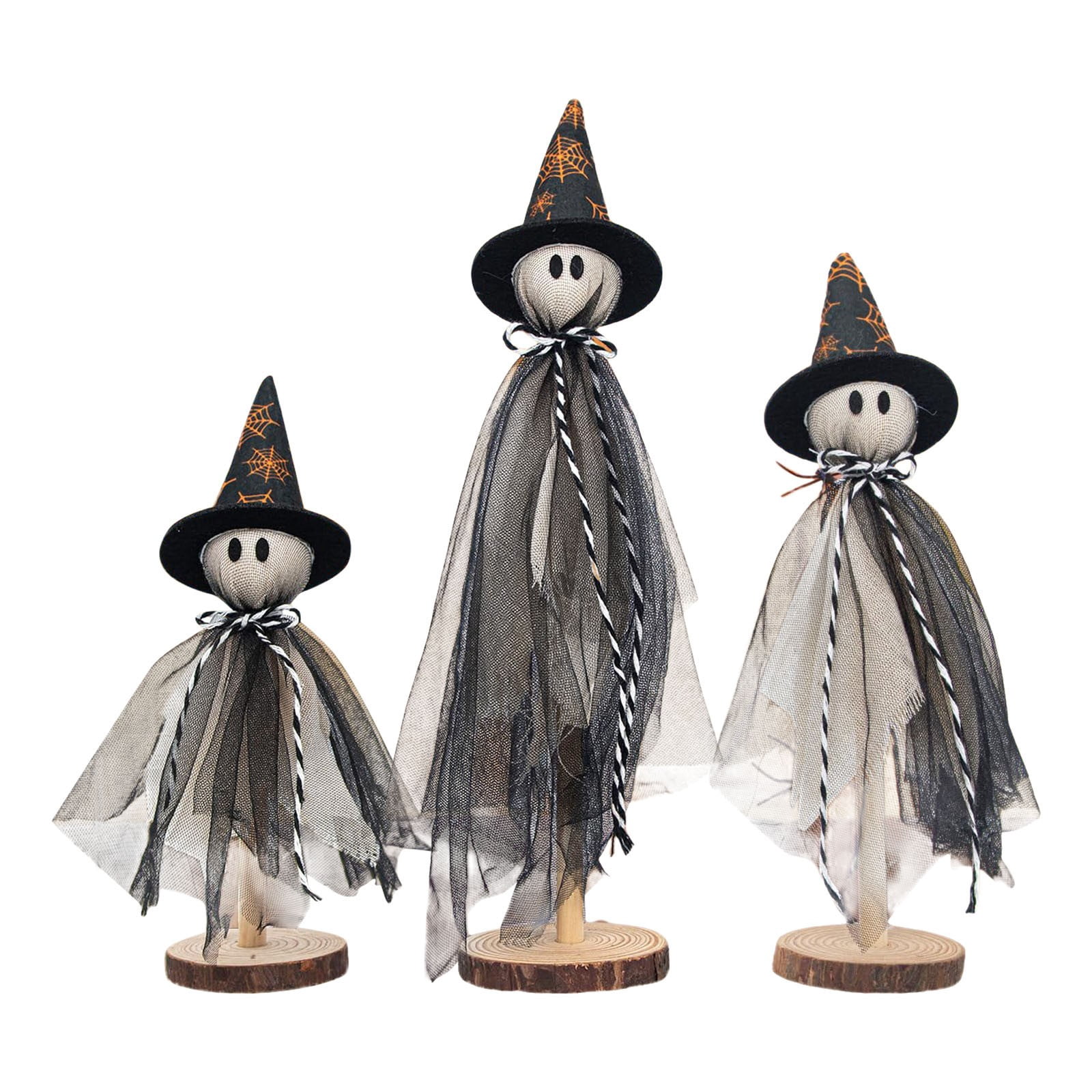 3-Piece Wooden Halloween Decor Set - Witch Hat & Sheer Dress Sun Doll ...