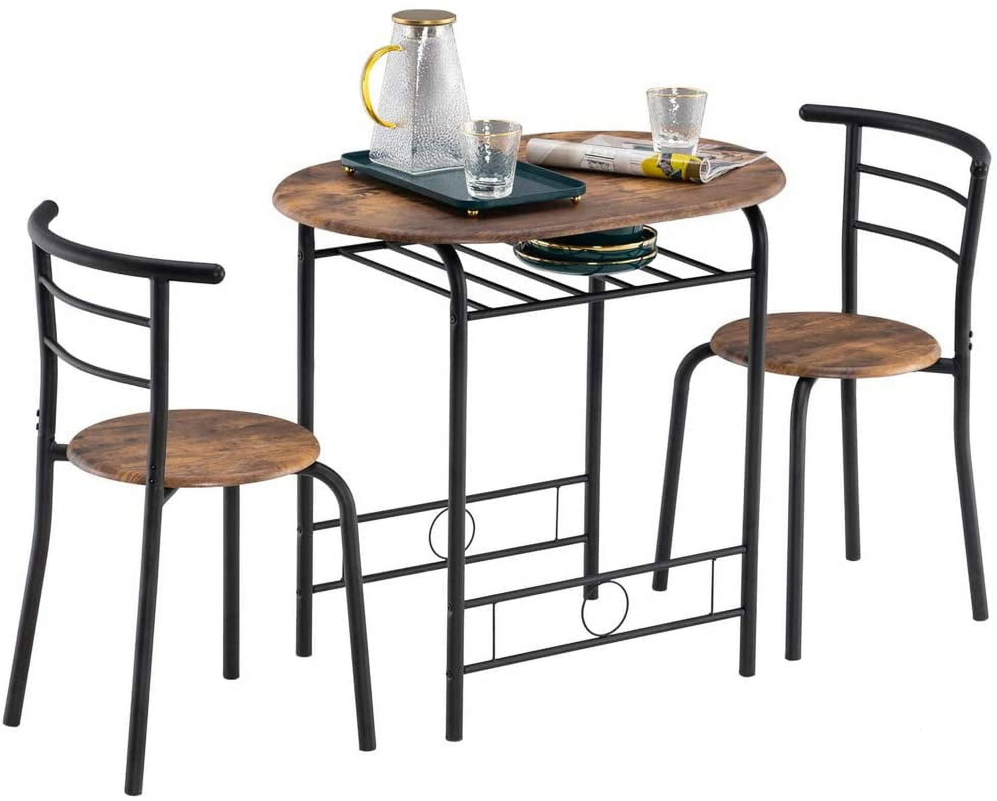 3-Piece Wooden&Metal Table & Chair Set,Fire Wood PVC Black Paint ...